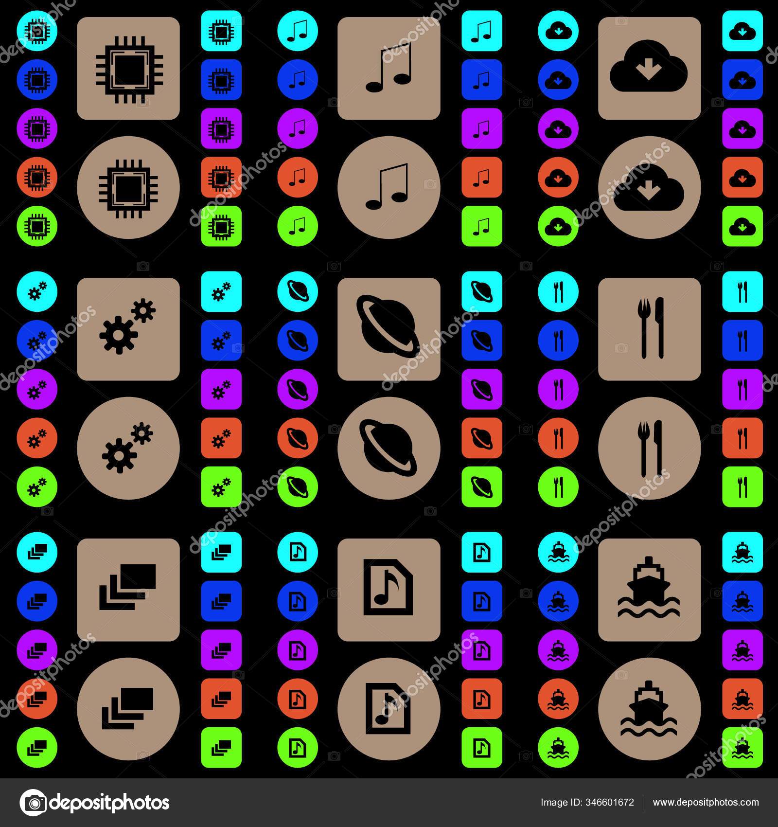 Processor Note Cloud Gears Planet Fork Knife Gallery Music File Stock ...