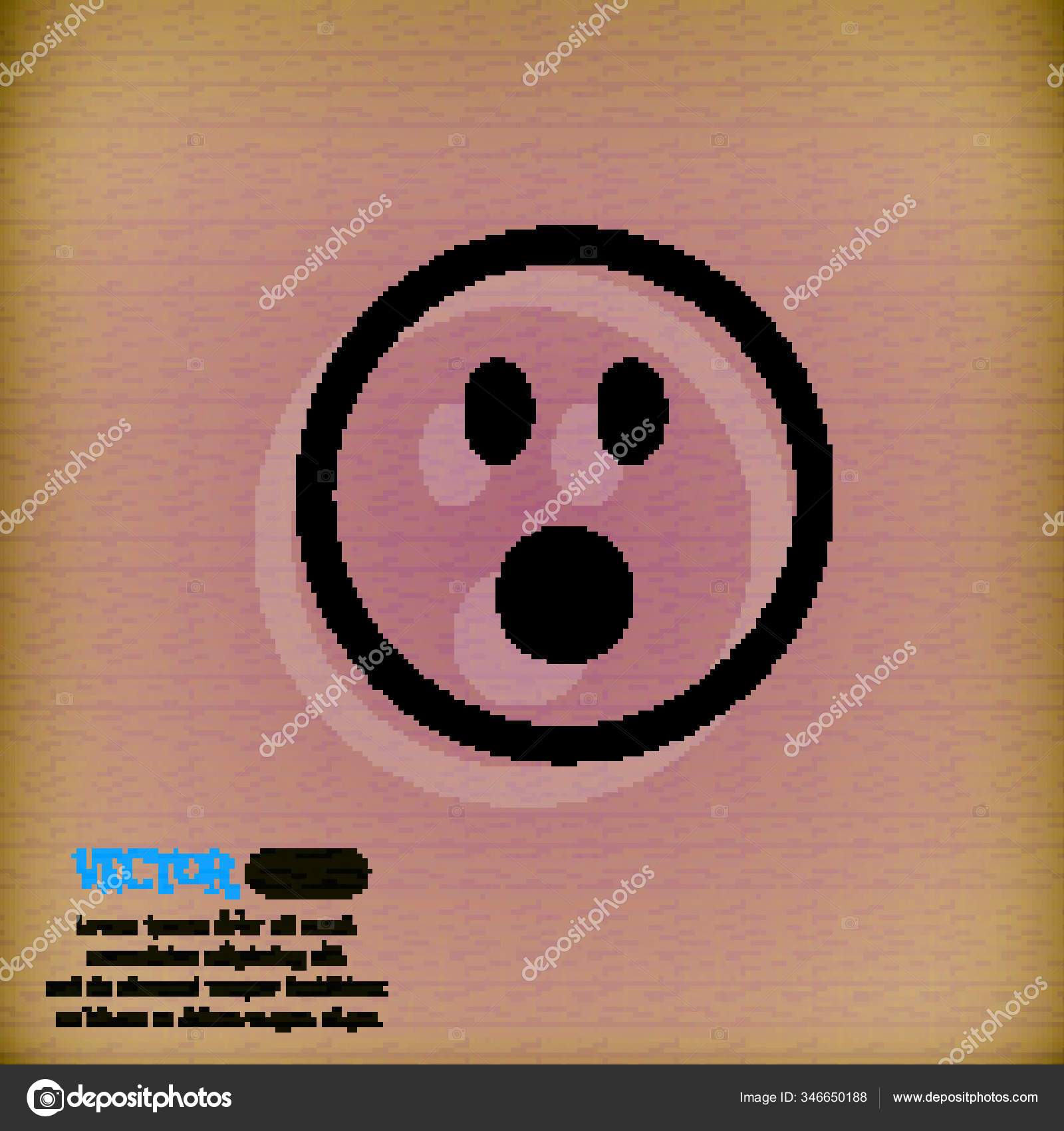 Shocked Face Smiley Icon Symbol Blue Green Abstract Background Shadow ...