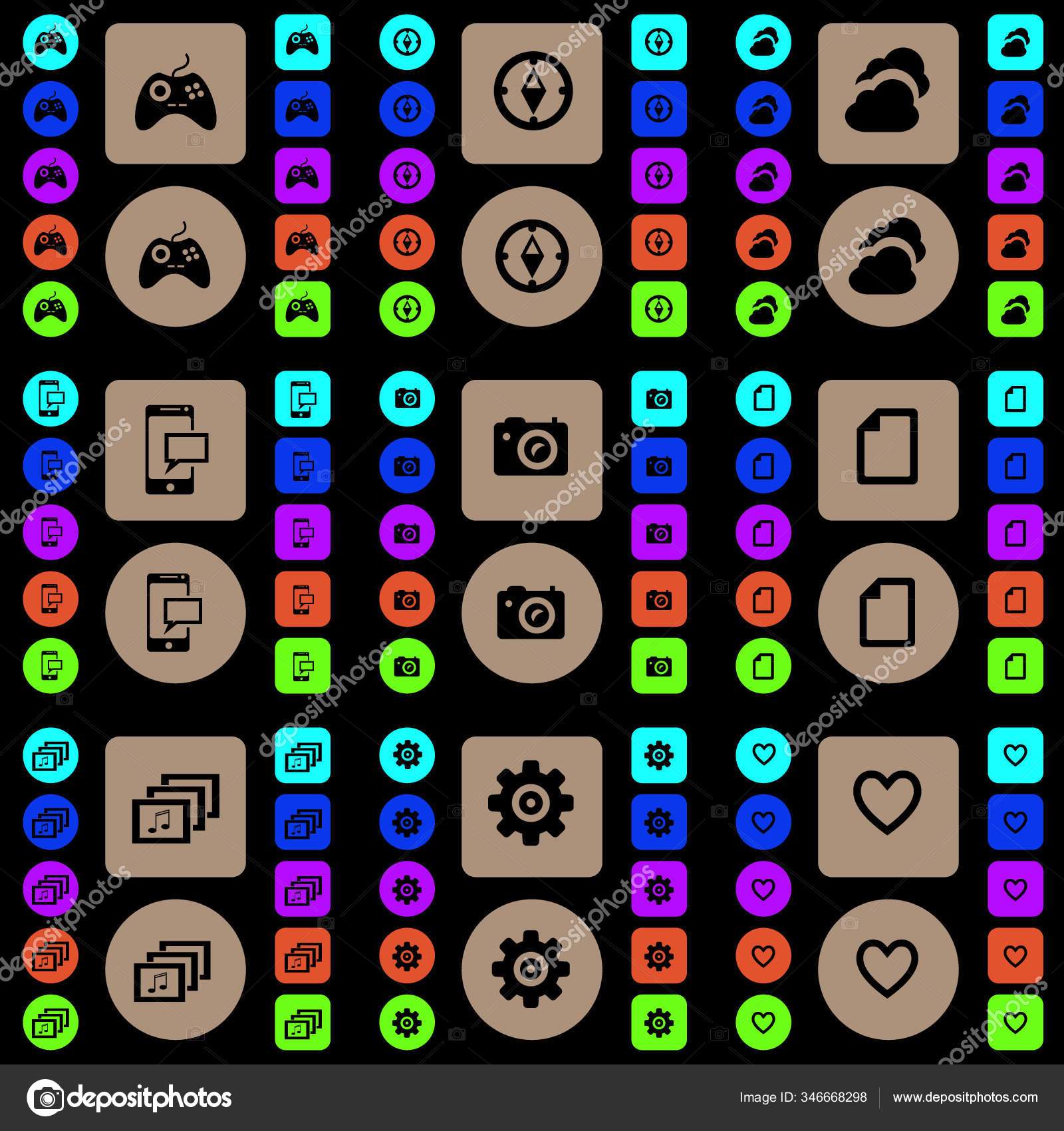 Gamepad Compass Cloud Sms Camera File Gallery Gear Heart Icon Stock ...