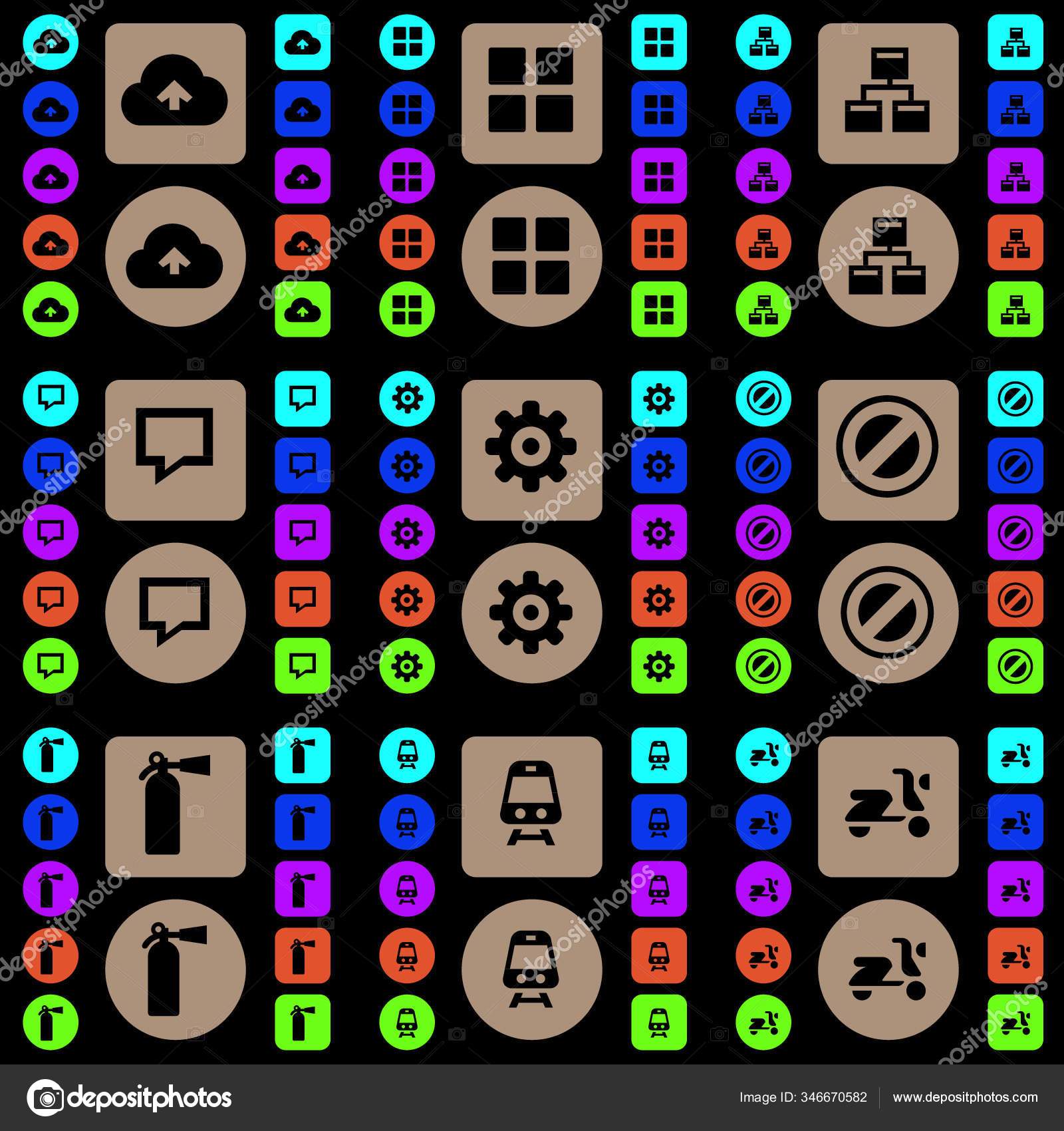 Cloud Apps Network Chat Bubble Gear Stop Fire Extinguisher Train Stock ...