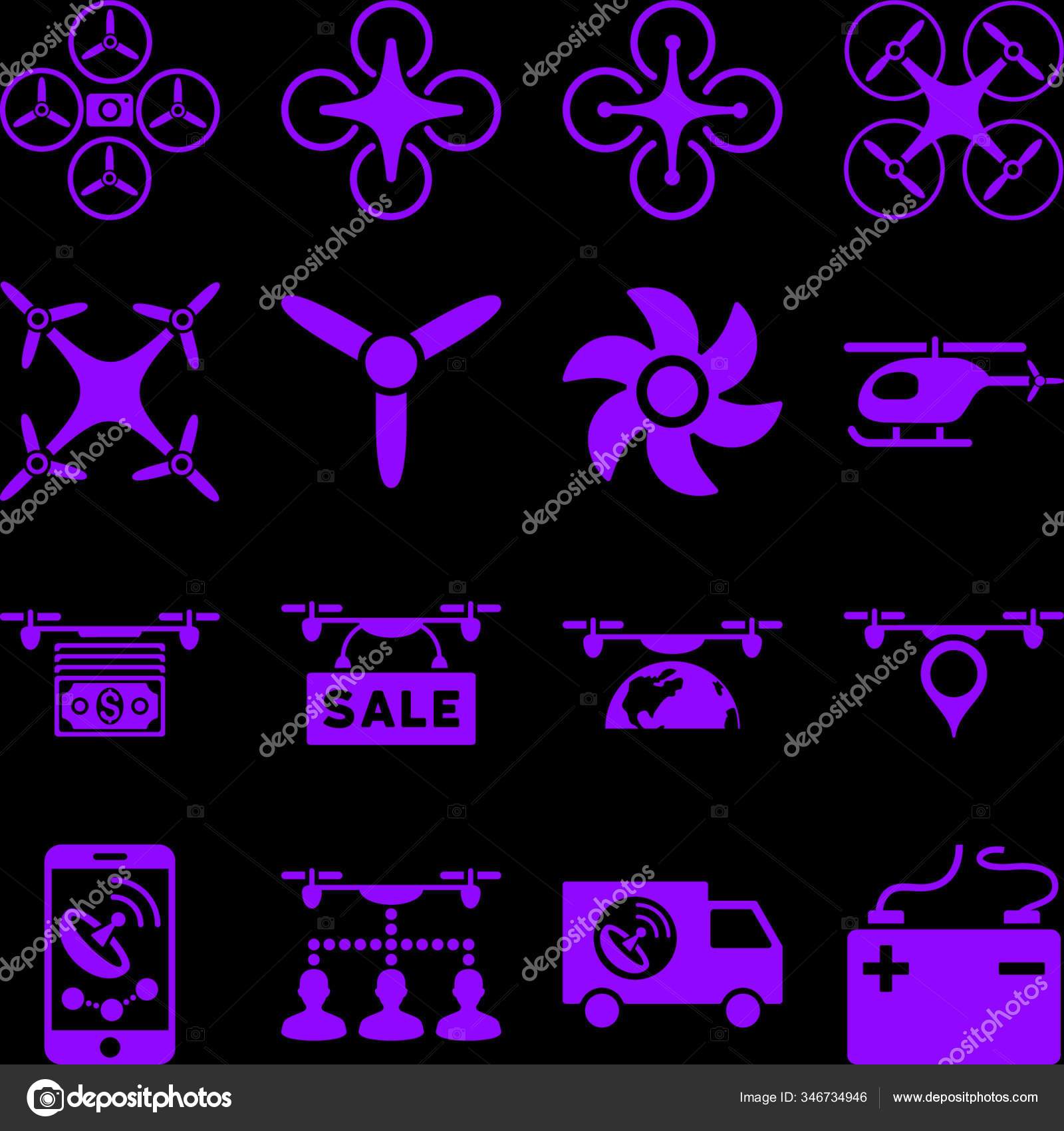 Drone Service Icon Set Designed Eco Green Color Flat Pictograms Stock ...