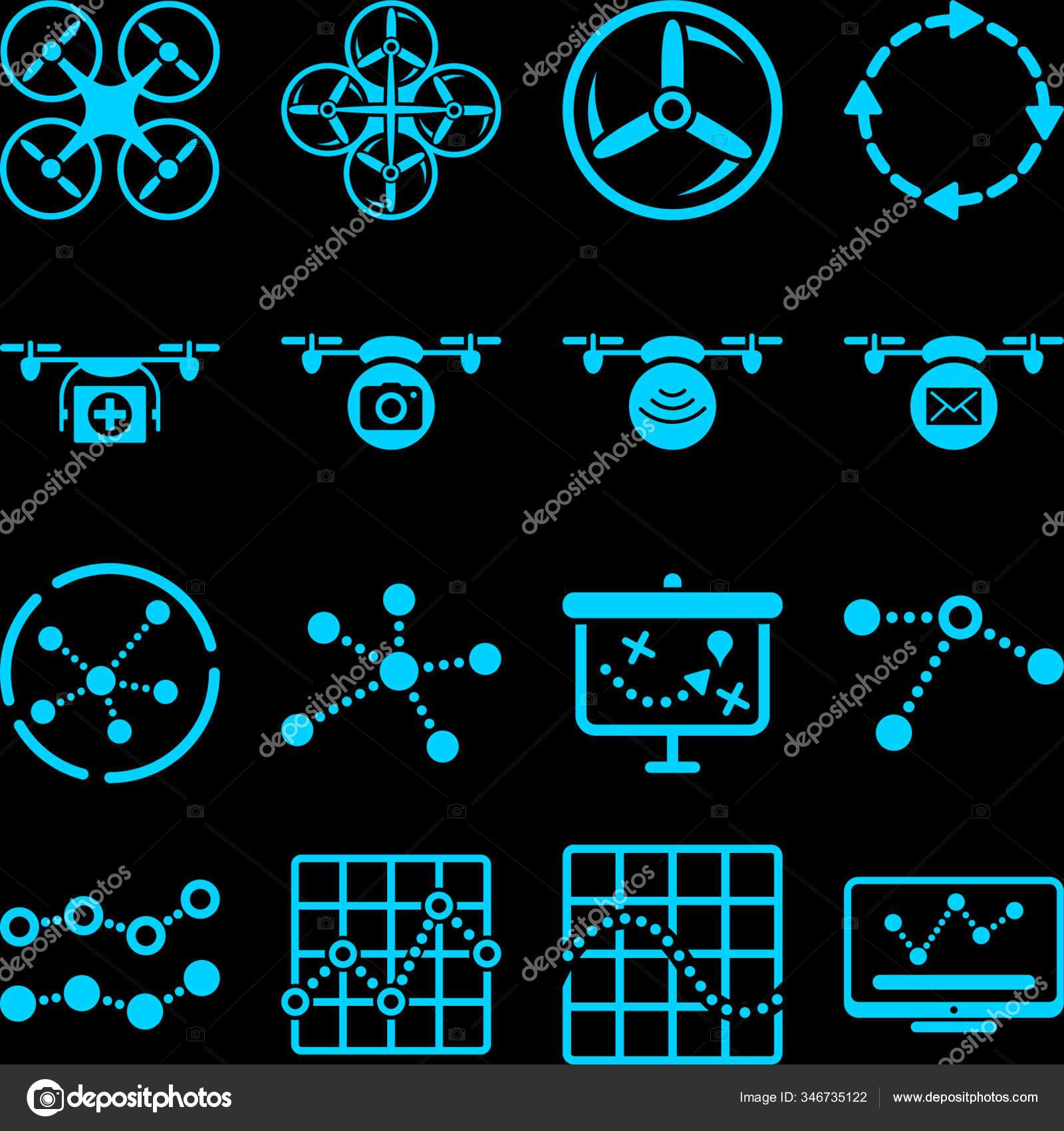 Quadcopter Navigation Icon Set Designed Orange Color Flat Pictograms ...