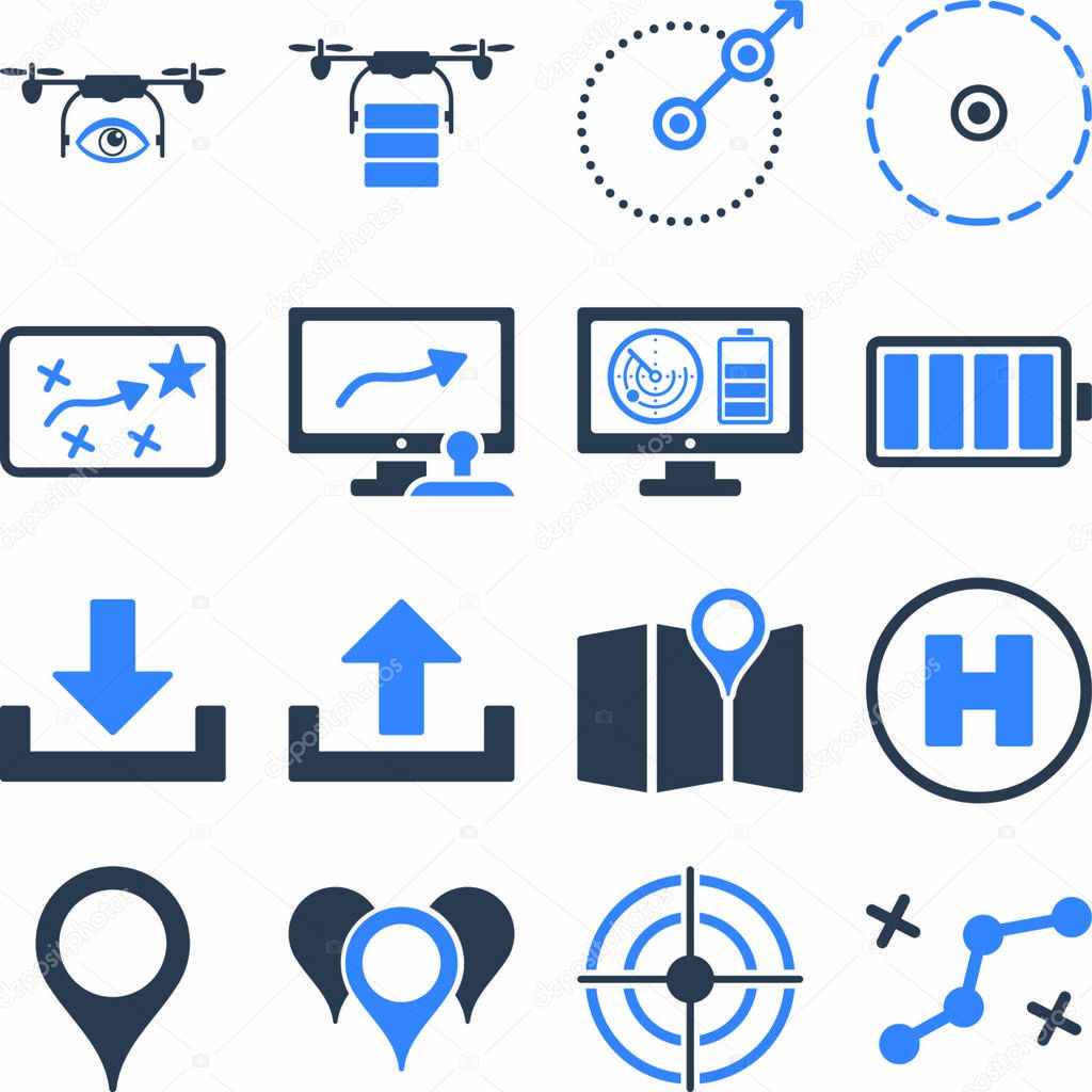 Conjunto de iconos de control de drones diseñados con colores azules ...