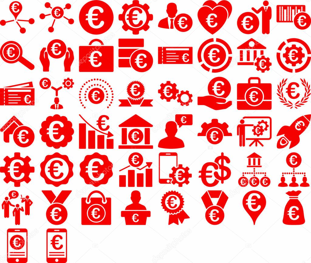 Euro Business Iconst. Estos iconos planos usan color rojo. Las imágenes ...