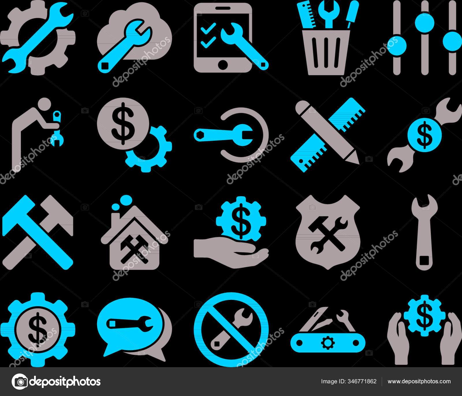 Settings Tools Icons Vector Set Style Bicolor Flat Images Orange Stock ...