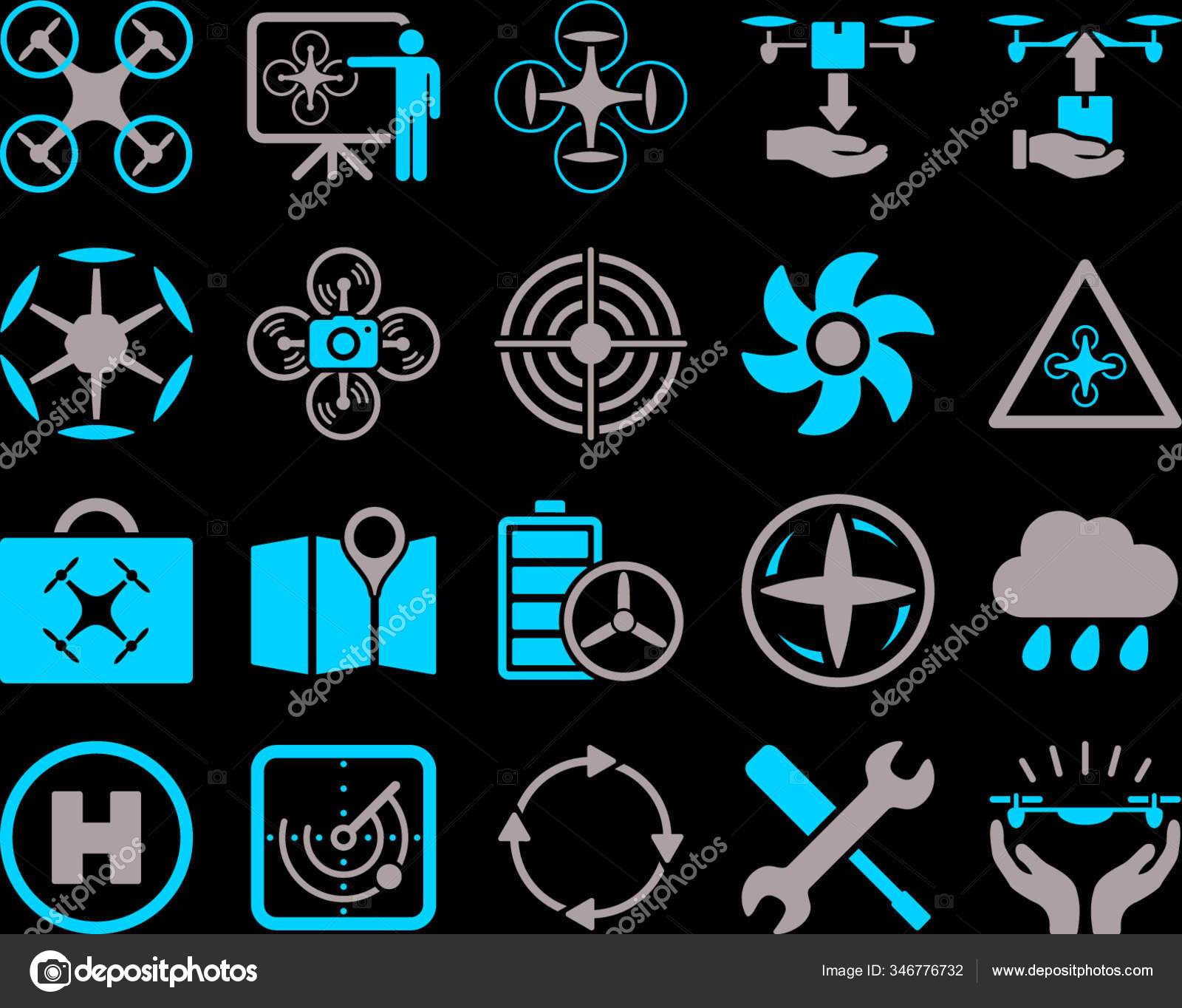 Air Drone Quadcopter Tool Icons Icon Set Style Flat Vector Stock Vector ...
