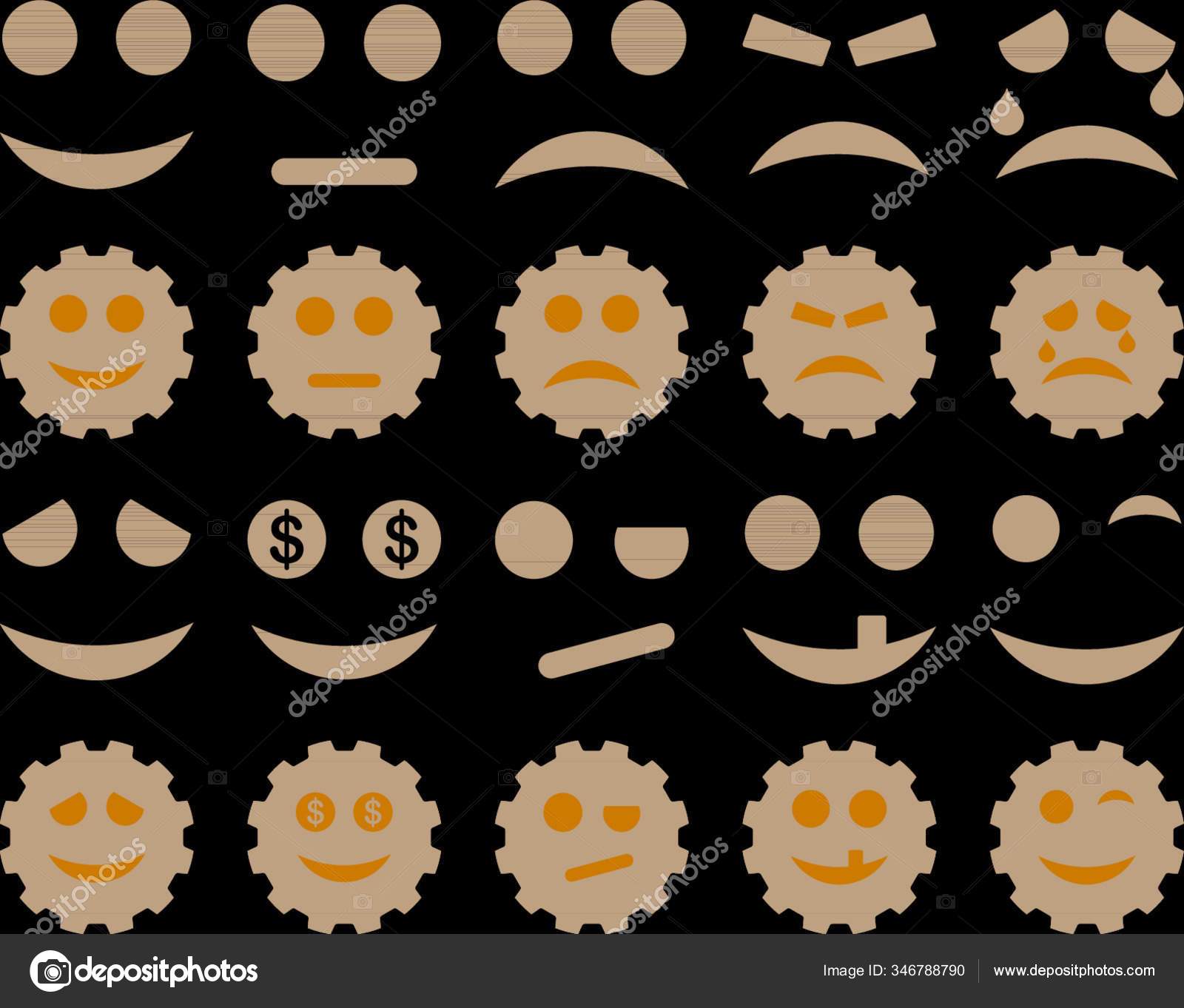 Tools Gears Smiles Emoticons Icons Vector Set Style Bicolor Flat Stock ...