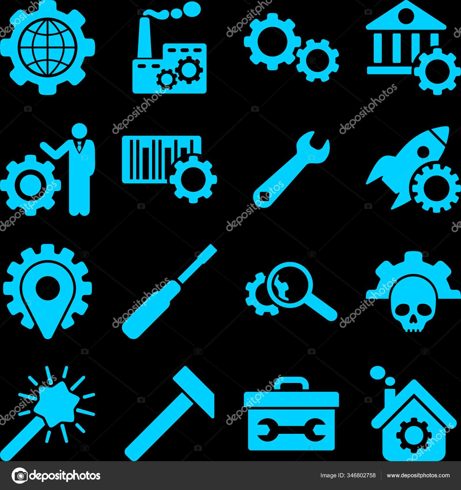 Options Service Tools Icon Set Vector Style Flat Symbols Orange Stock ...