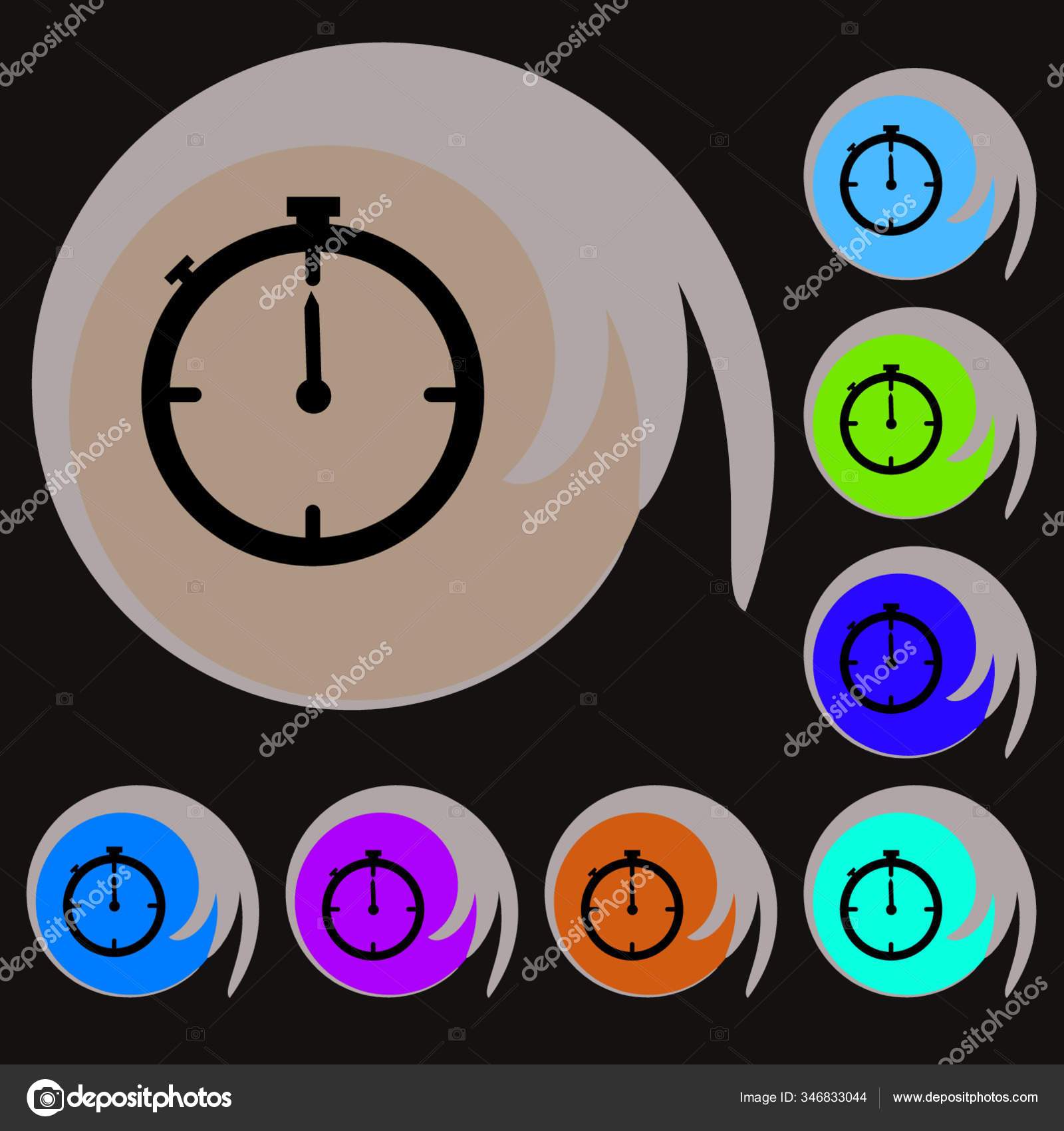 Timer Sign Icon Stopwatch Symbol Symbols Eight Colored Buttons Vector ...