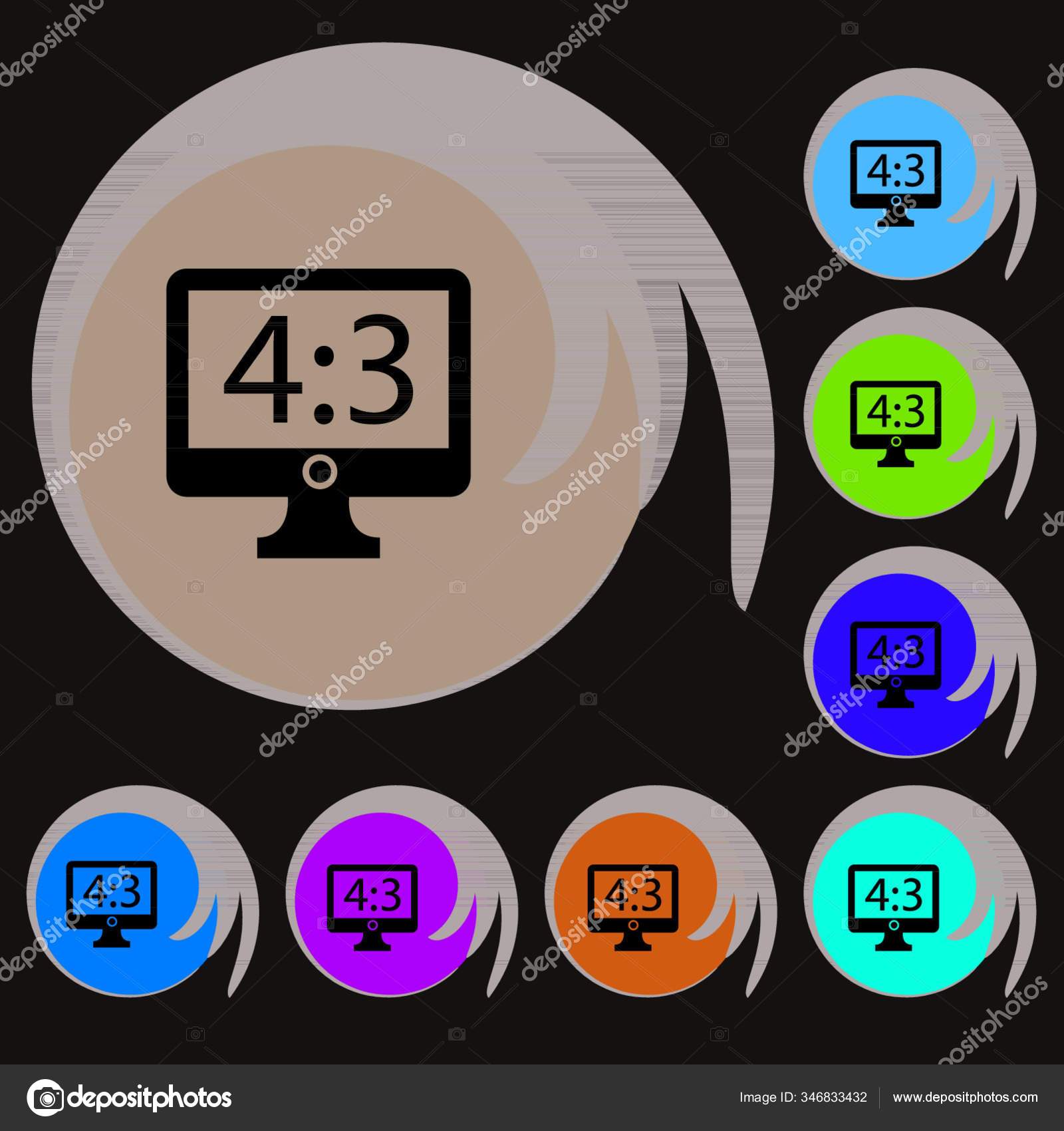 Aspect Ratio Widescreen Icon Sign Symbols Eight Colored Buttons Vector ...