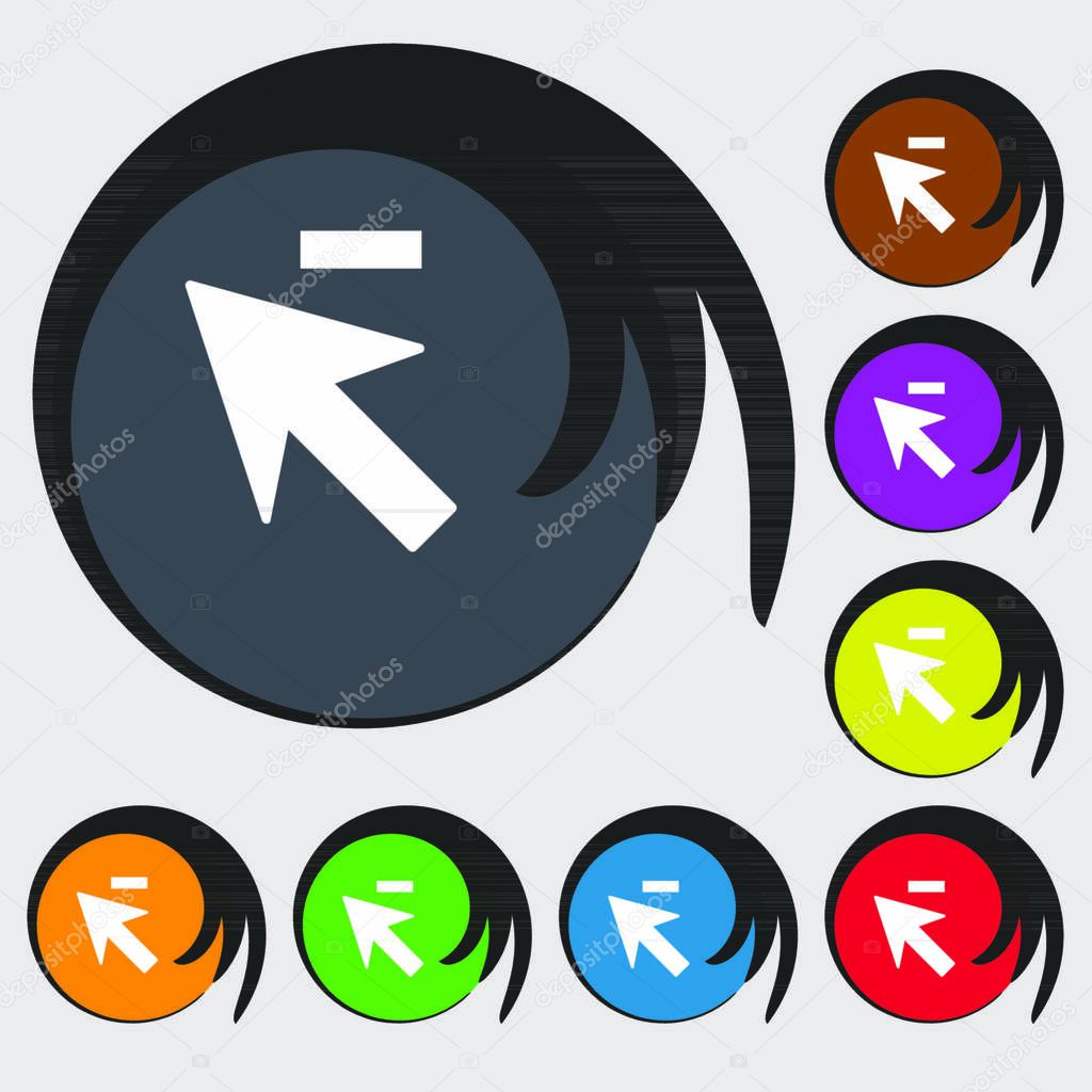Cursor, flecha menos signo de icono. Símbolos en ocho botones de ...