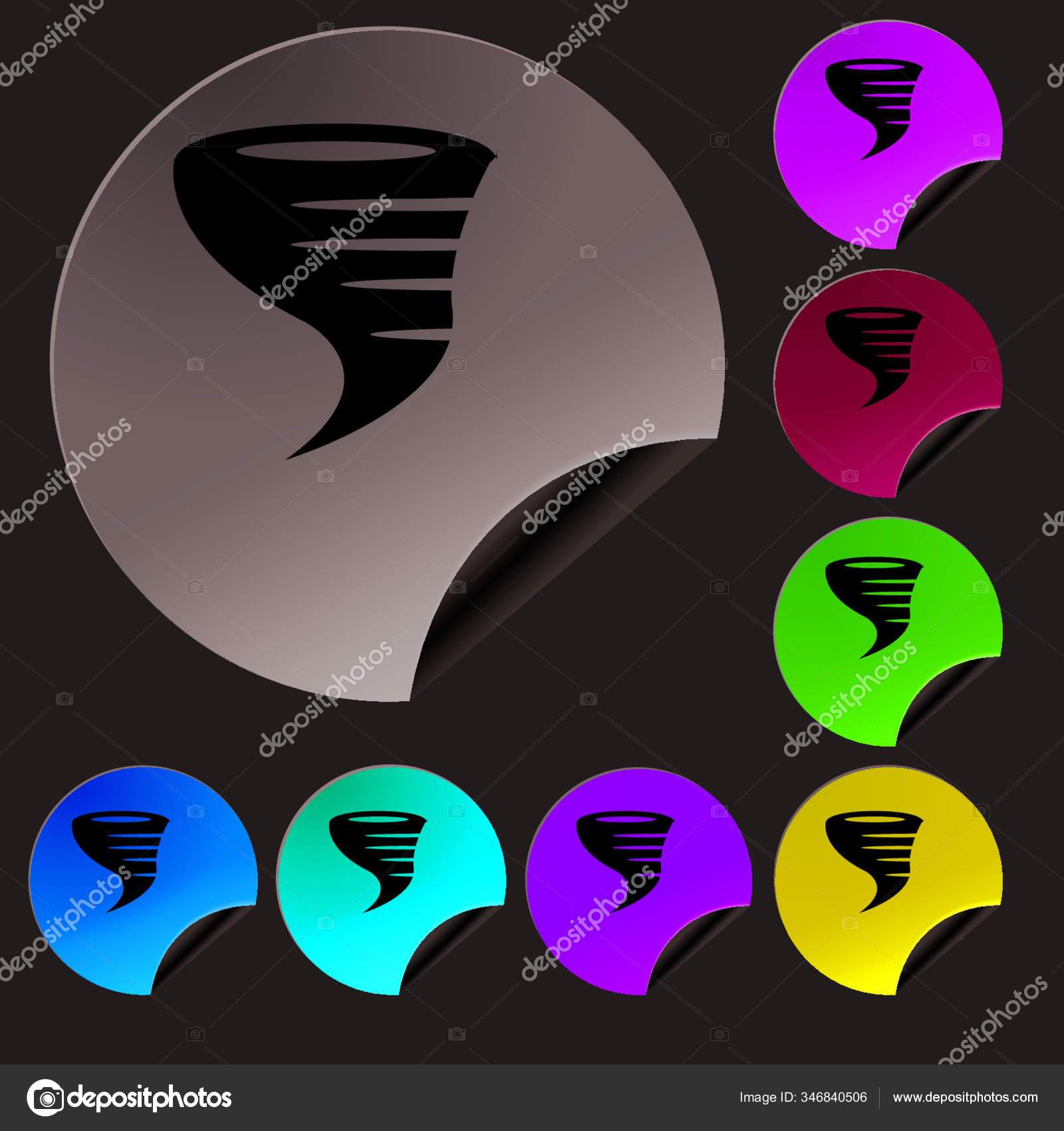 Tornado Icon Set Eight Multi Colored Buttons Stickers Vector ...