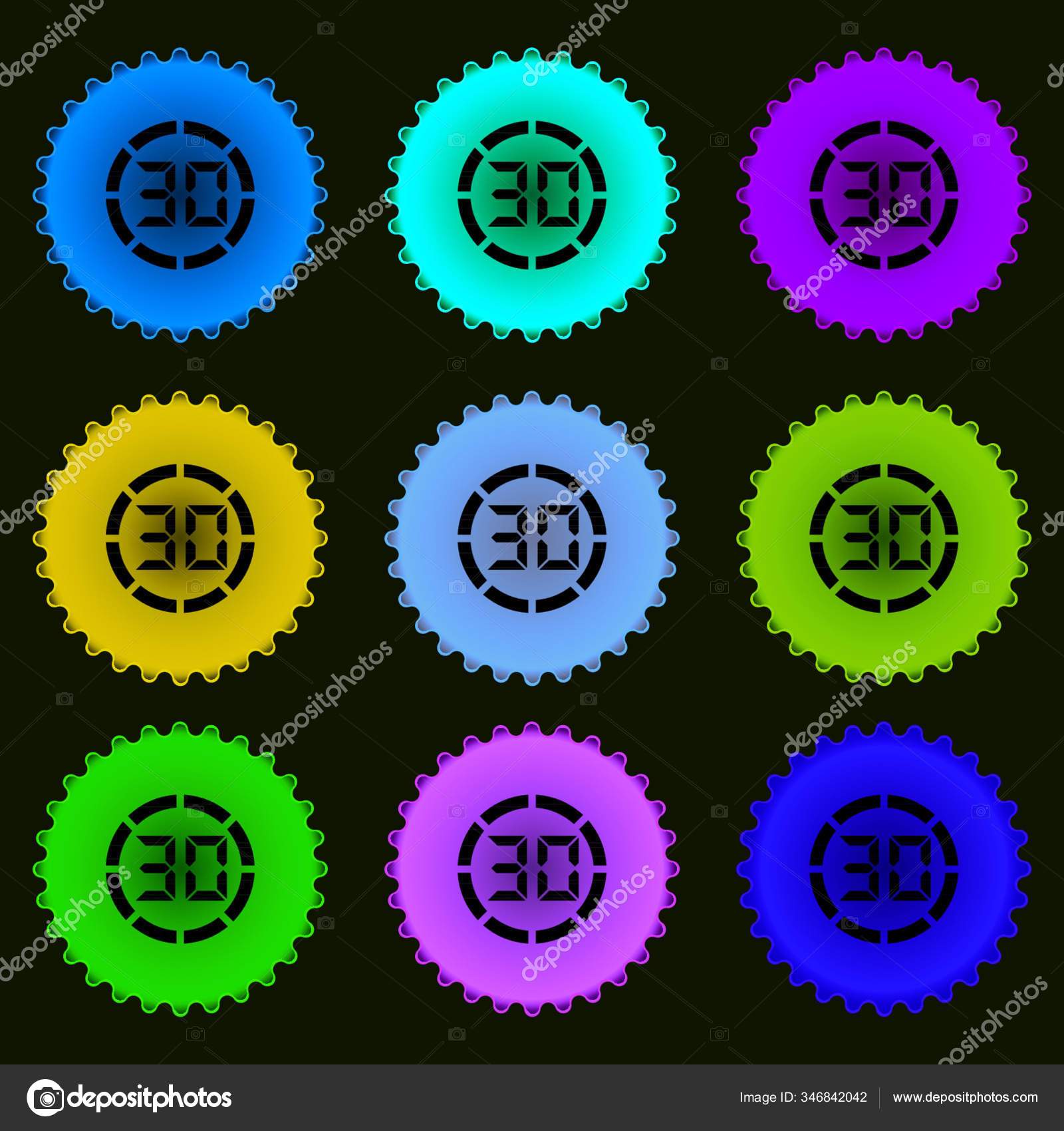 Second Stopwatch Icon Sign Set Nine Different Colored Labels Vector ...