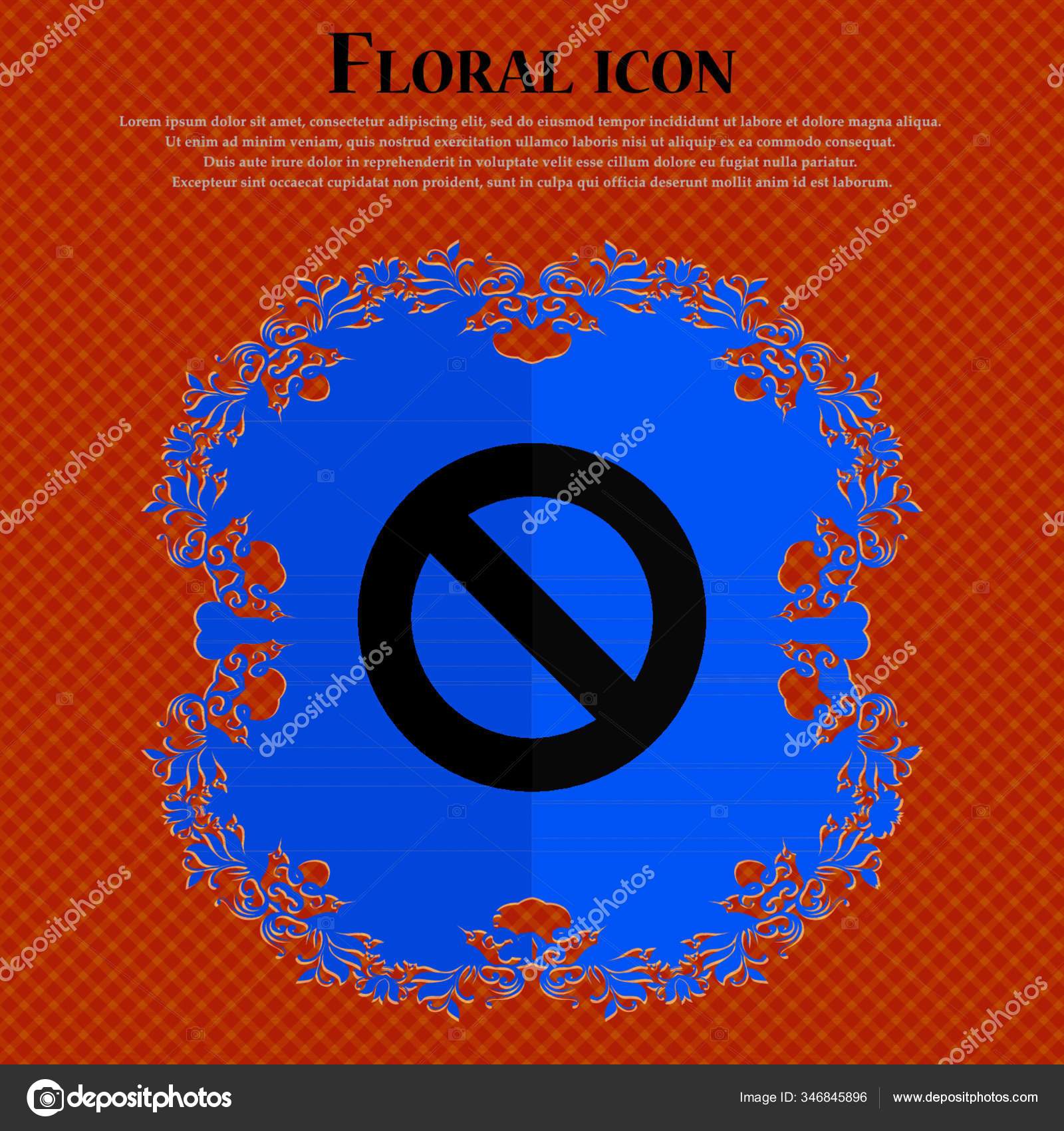 Stop Sign Icon Prohibition Symbol Sign Floral Flat Design Blue Stock ...