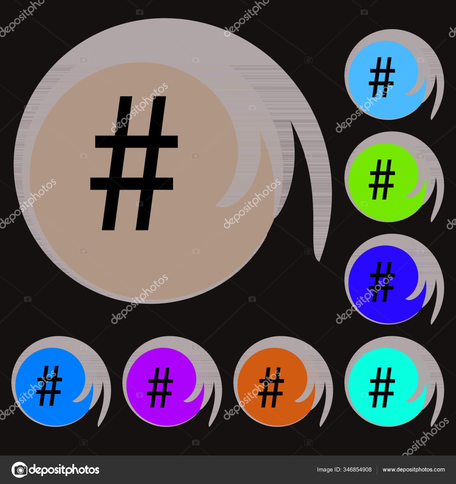 Hash Tag Icon Symbols Eight Colored Buttons Vector Illustration Stock ...