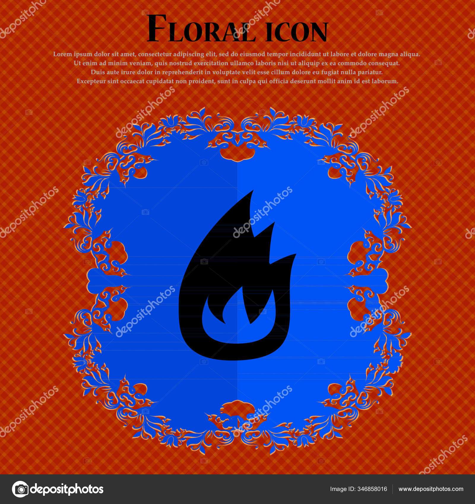 Fire Flame Floral Flat Design Blue Abstract Background Place Your Stock ...
