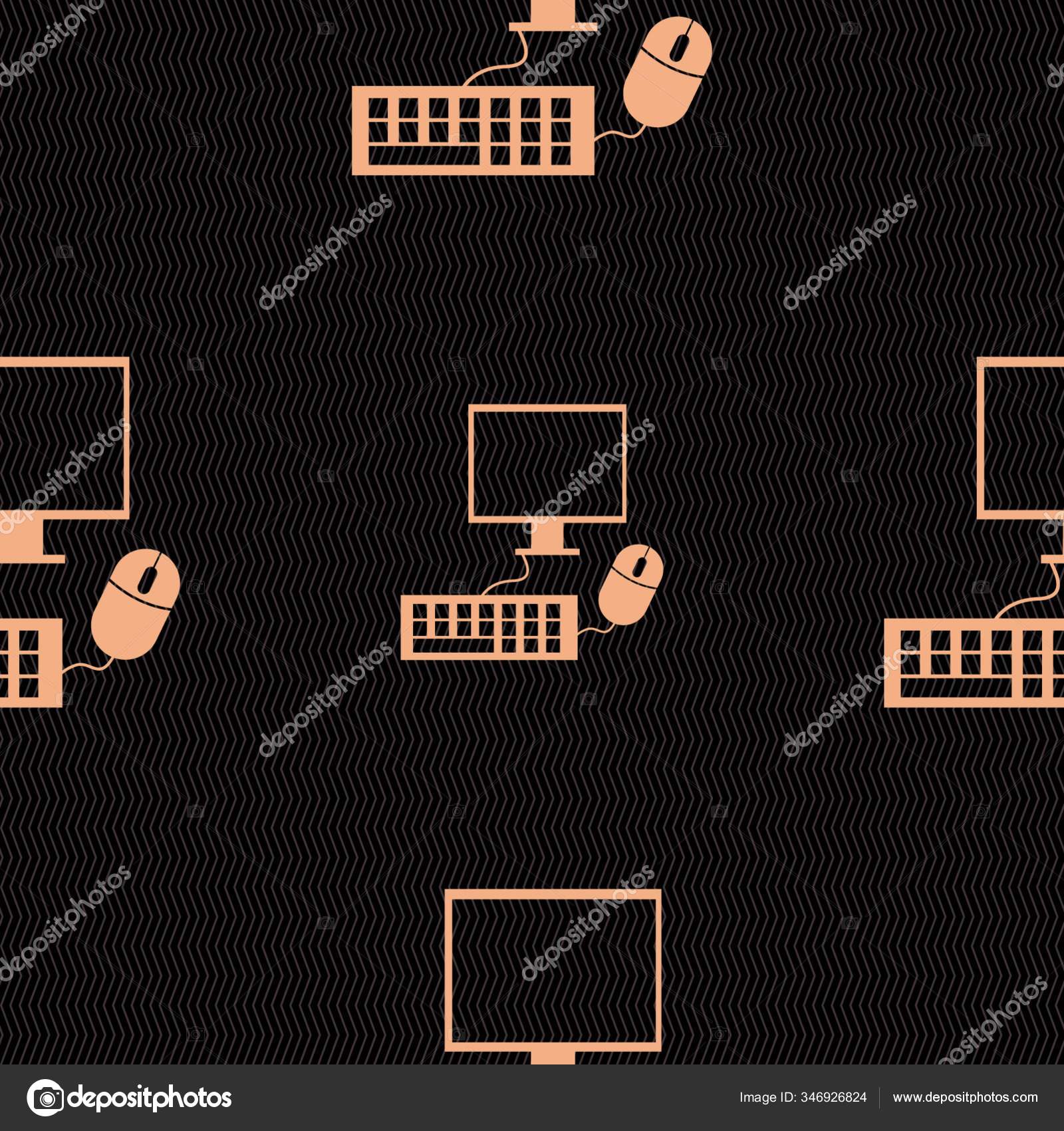 Computer Widescreen Monitor Keyboard Mouse Sign Icon Seamless Abstract ...