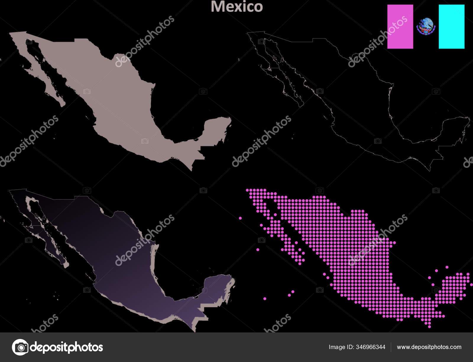 México Blanco Esquema Detallado Mapa Conjunto Vector Gráfico Vectorial