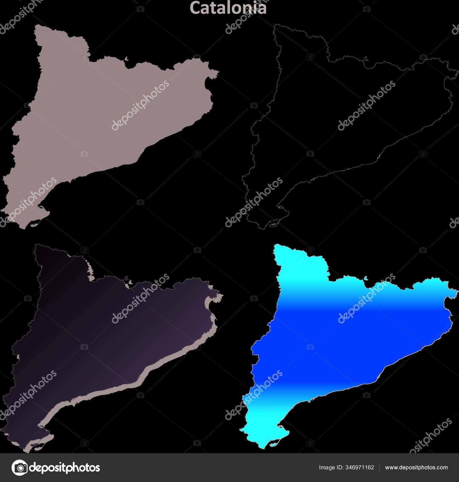 Cataluña Blanco Esquema Detallado Conjunto Mapas Versión Español Vector