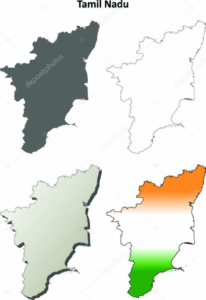 Tamil Nadu En Blanco Esquema Detallado Mapa Conjunto 2023