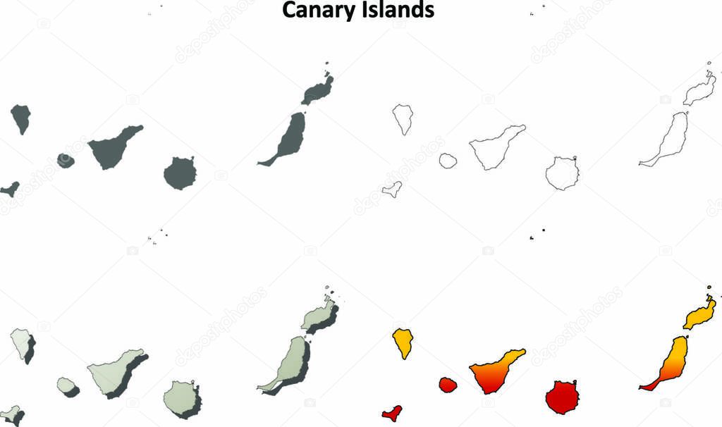 Islas Canarias En Blanco Esquema Detallado Mapa Conjunto 2023