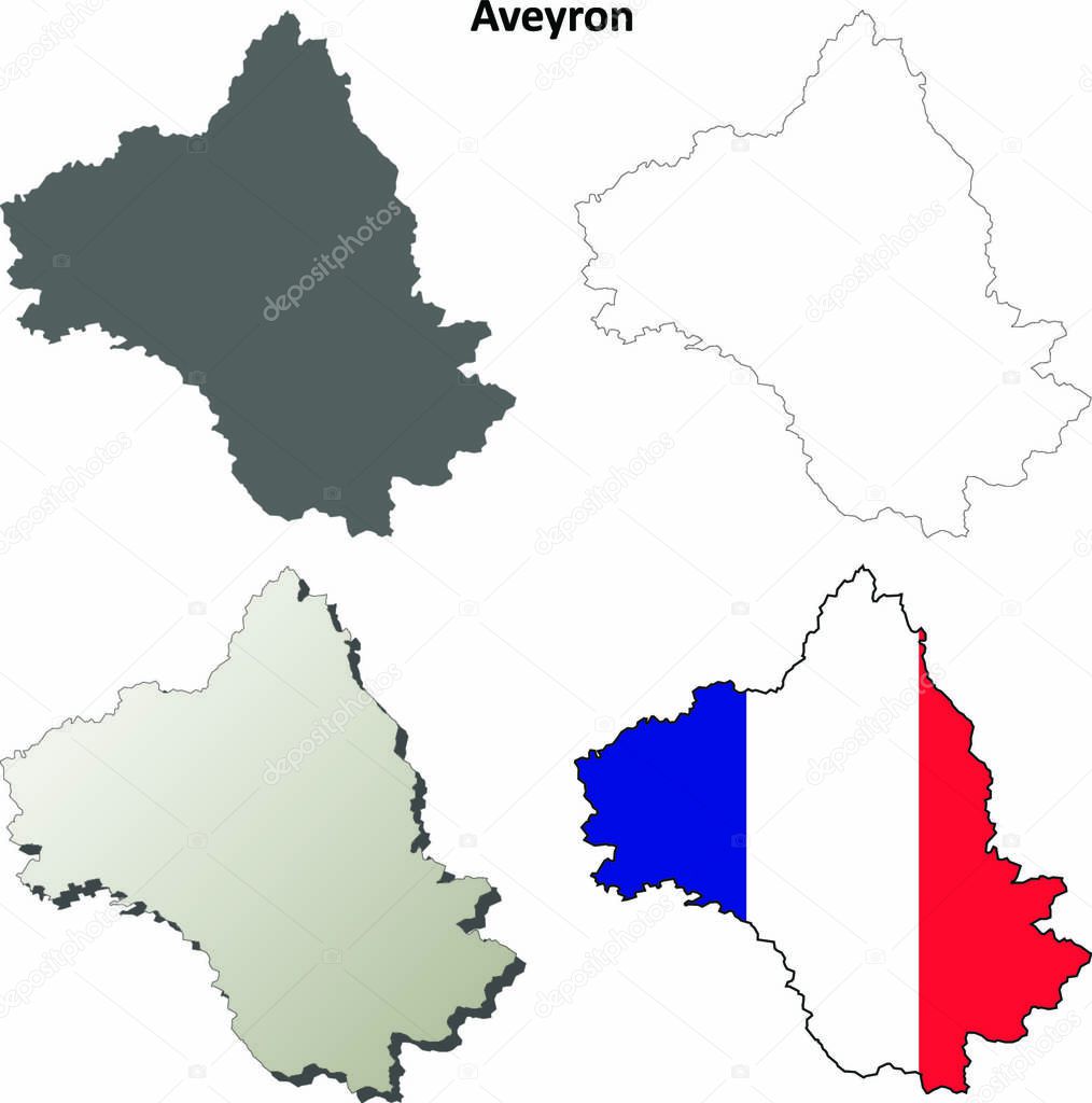 Aveyron Mediodía Pirineos En Blanco Esquema Detallado Mapa Conjunto 2022