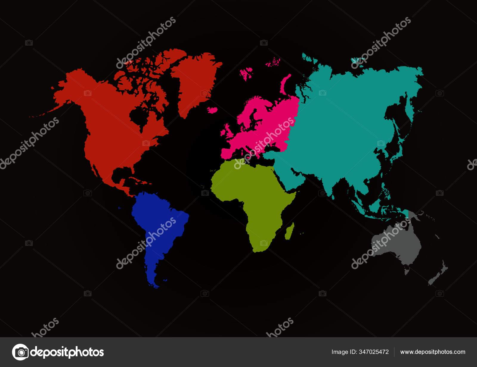 Vector World Map Continent Different Color Flat Design Stock Vector ...