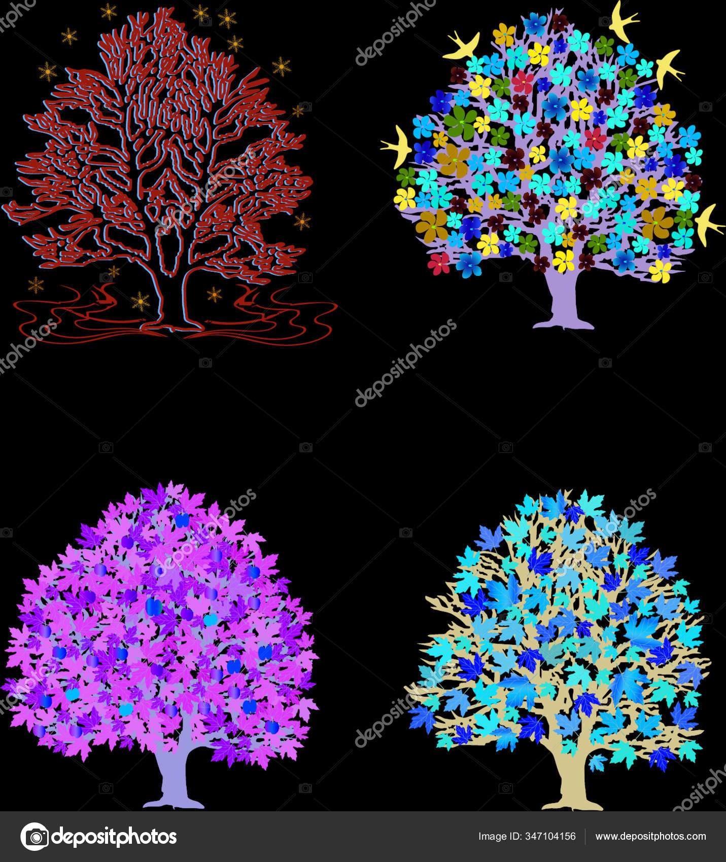 Four Seasons Trees Spring Summer Autumn Winter Stock Vector by ...