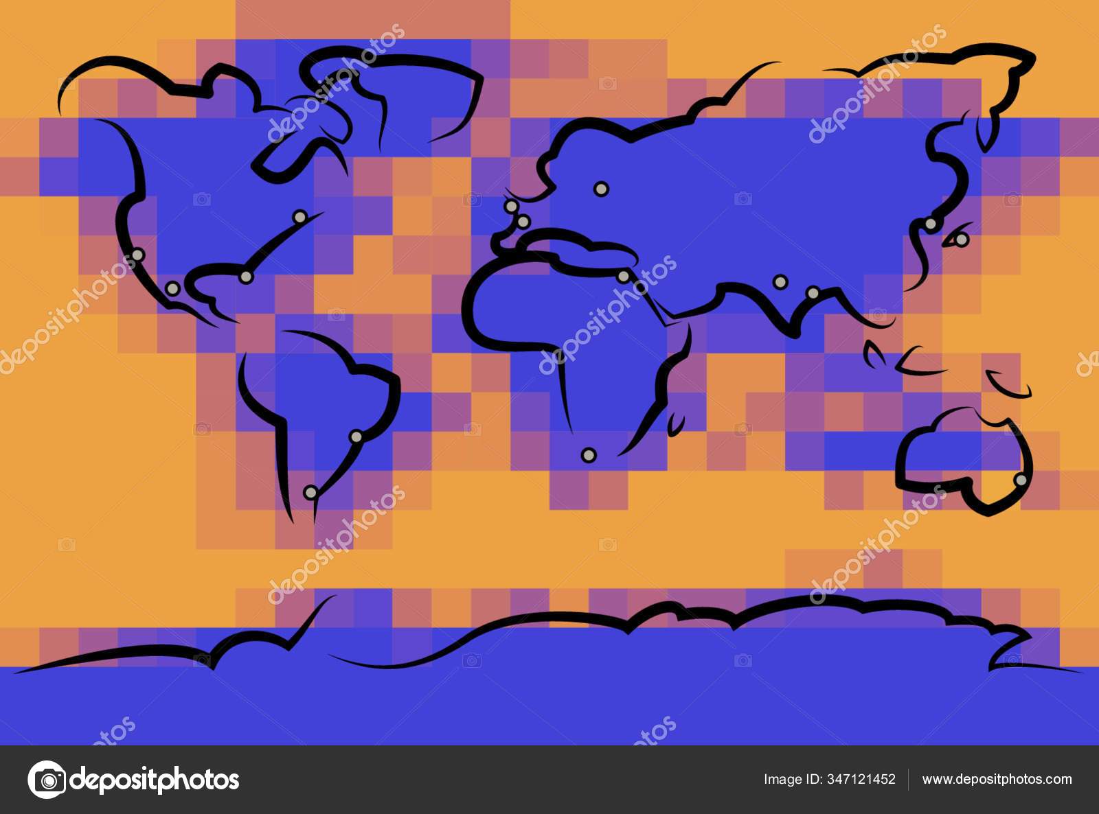 Sketchy World Map Created Out Lines Squares Main Cities Marked Stock ...