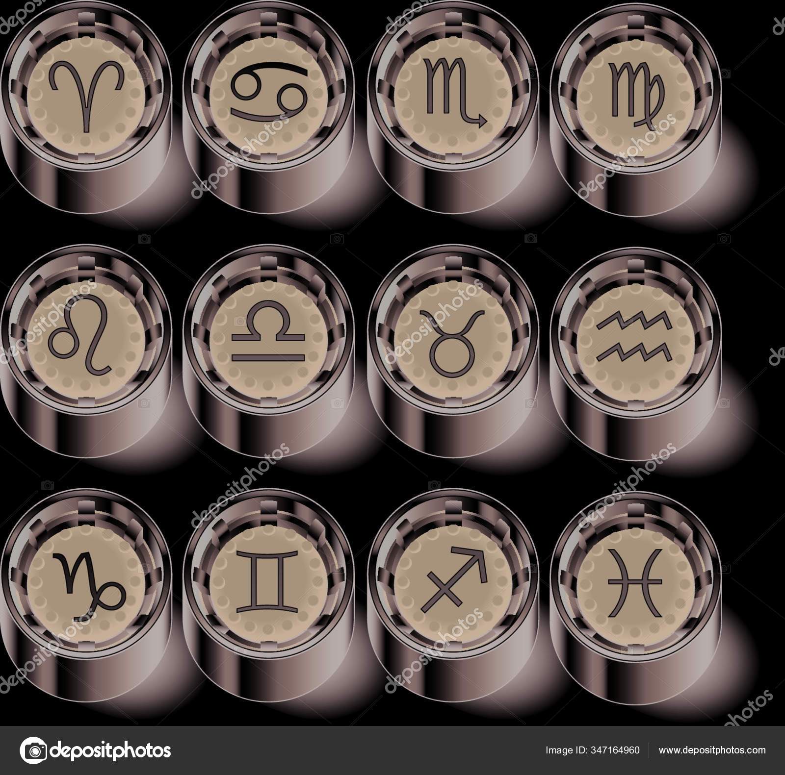 Zodiac Astrology Symbols Vector Industrial Rubber Buttons Full Set ... Zodiac Astrology Symbols Vector Industrial Rubber Buttons Full Set ...