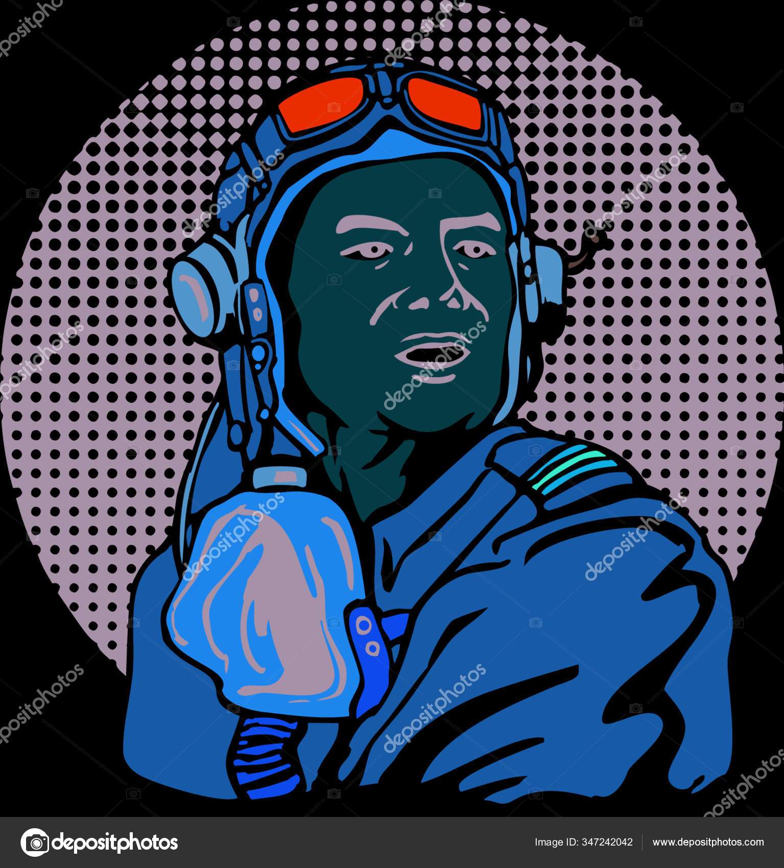 Illustration World War Two Pilot Airman Looking Side Done Retro Stock ...