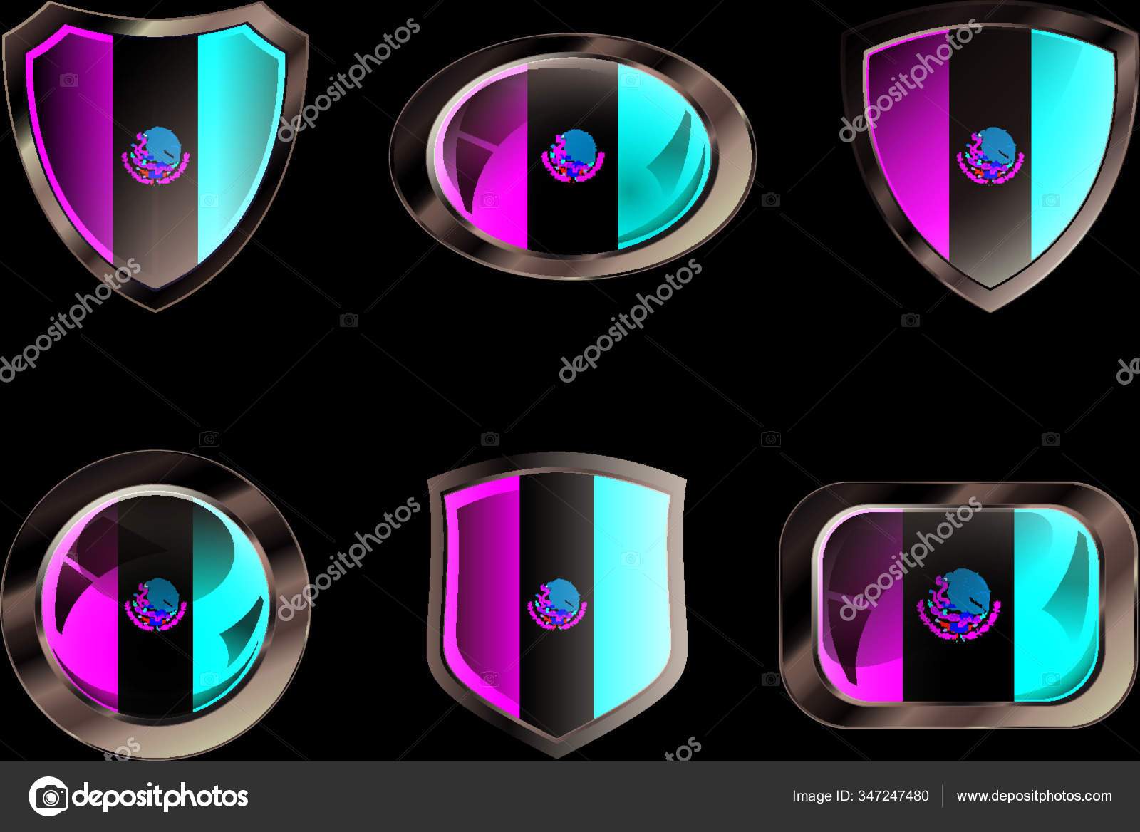 Mexico Set Shiny Buttons Shields Flag Metal Frame Vector Illustration Stock Vector by ©YAYImages ...