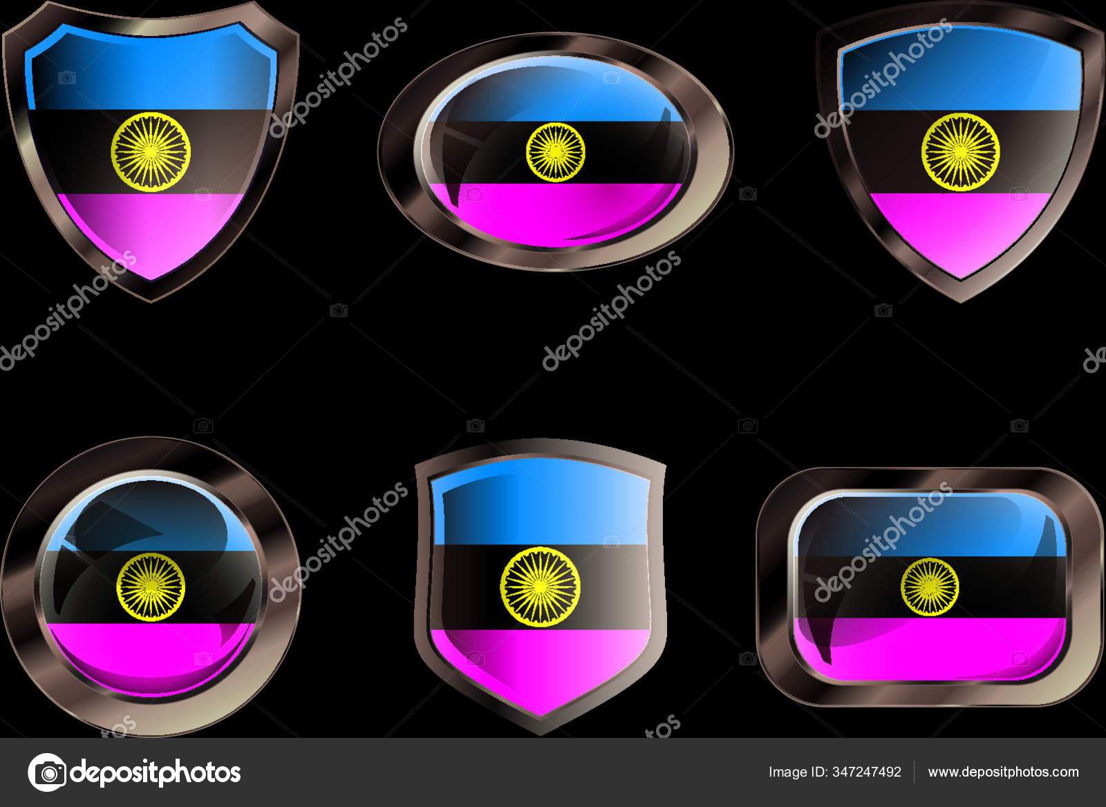 India Set Shiny Buttons Shields Flag Metal Frame Vector Illustration Stock Vector by ©YAYImages ...