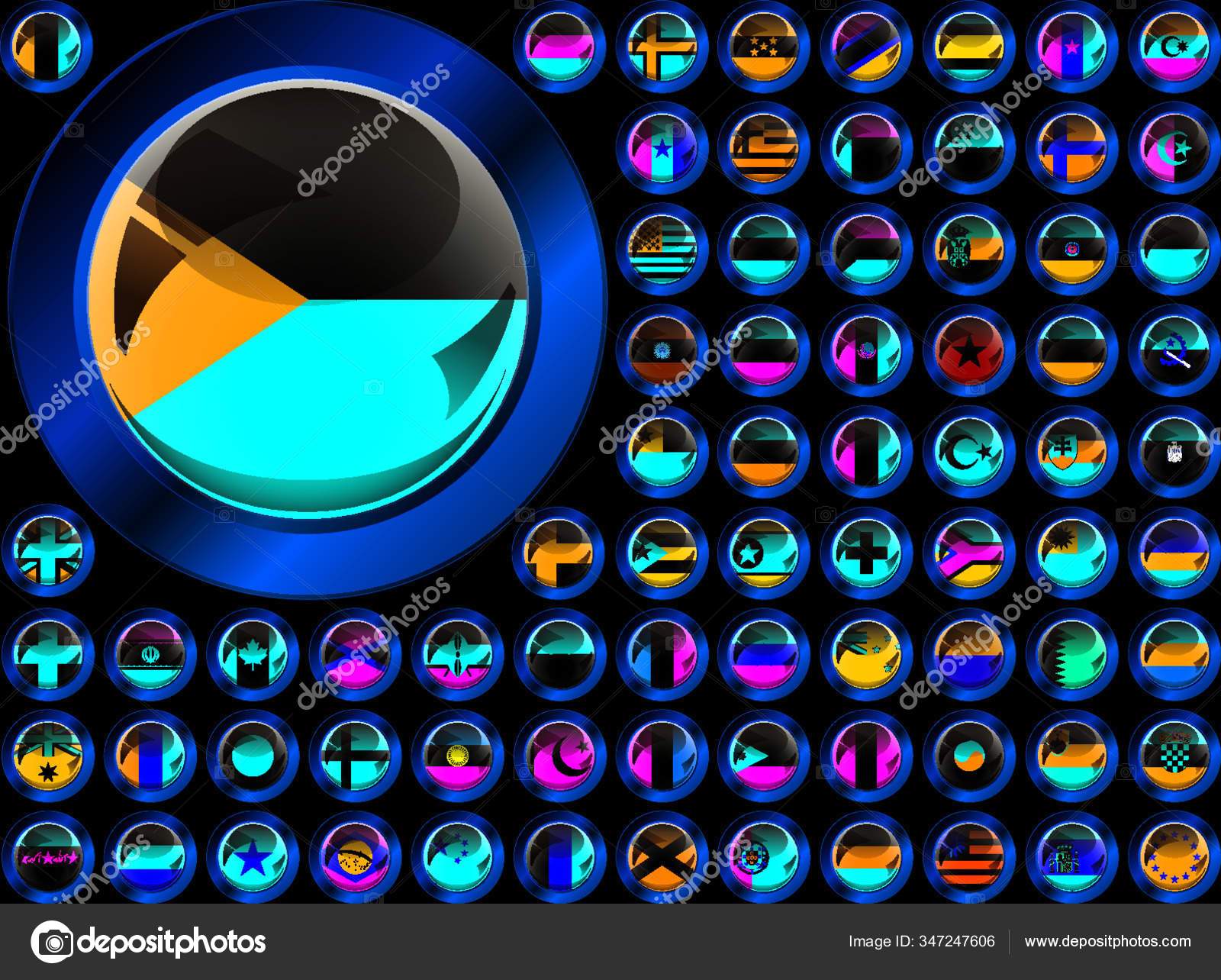 Shiny Button Flags Golden Frame Collection Vector Illustration Isolated ...