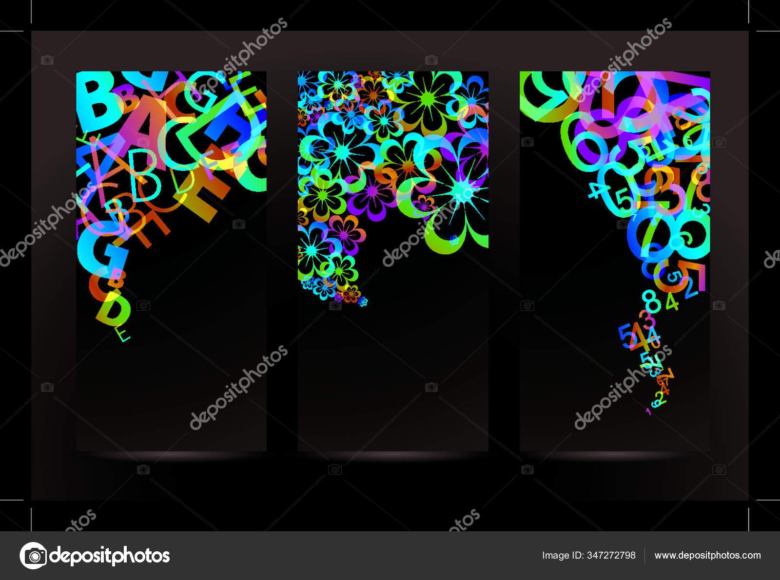 Vertical Banners Colorful Rainbow Numbers Letters Flowers Stock ...