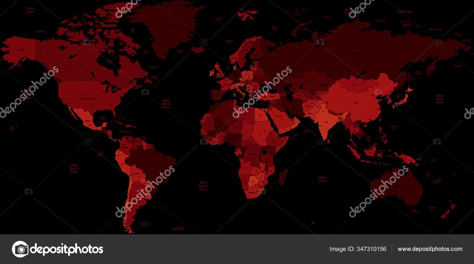 Detailed Vector World Map Light Blue Colors Names Town Marks Stock ...