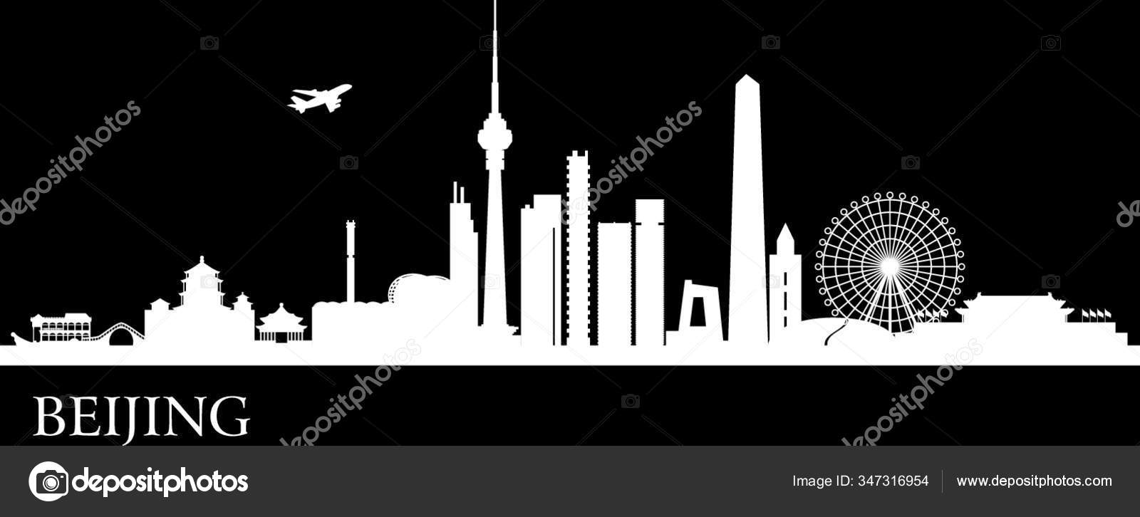 Beijing City Skyline Vector Silhouette Illustration Stock Vector Image ...