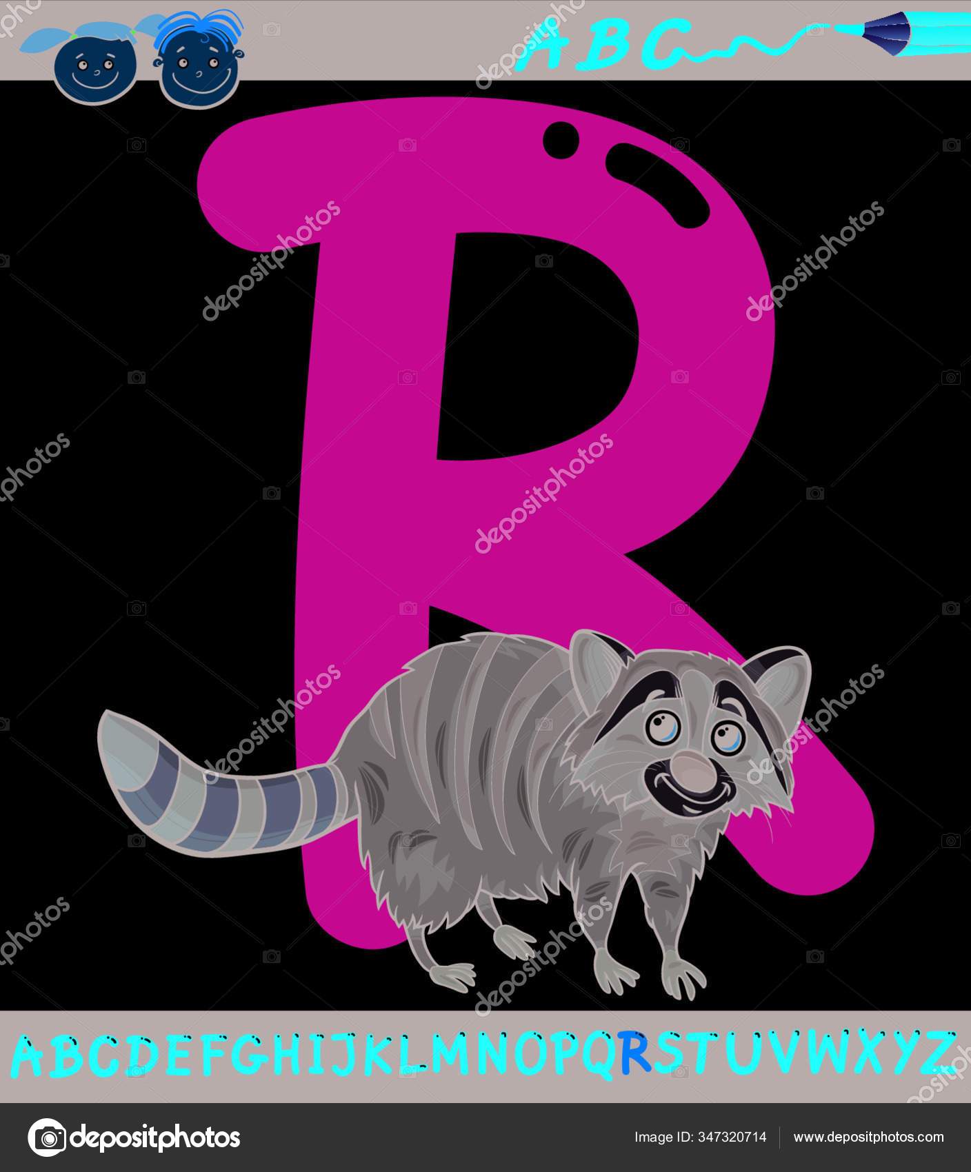 Cartoon Illustration Capital Letter Alphabet Raccoon Animal Children ...