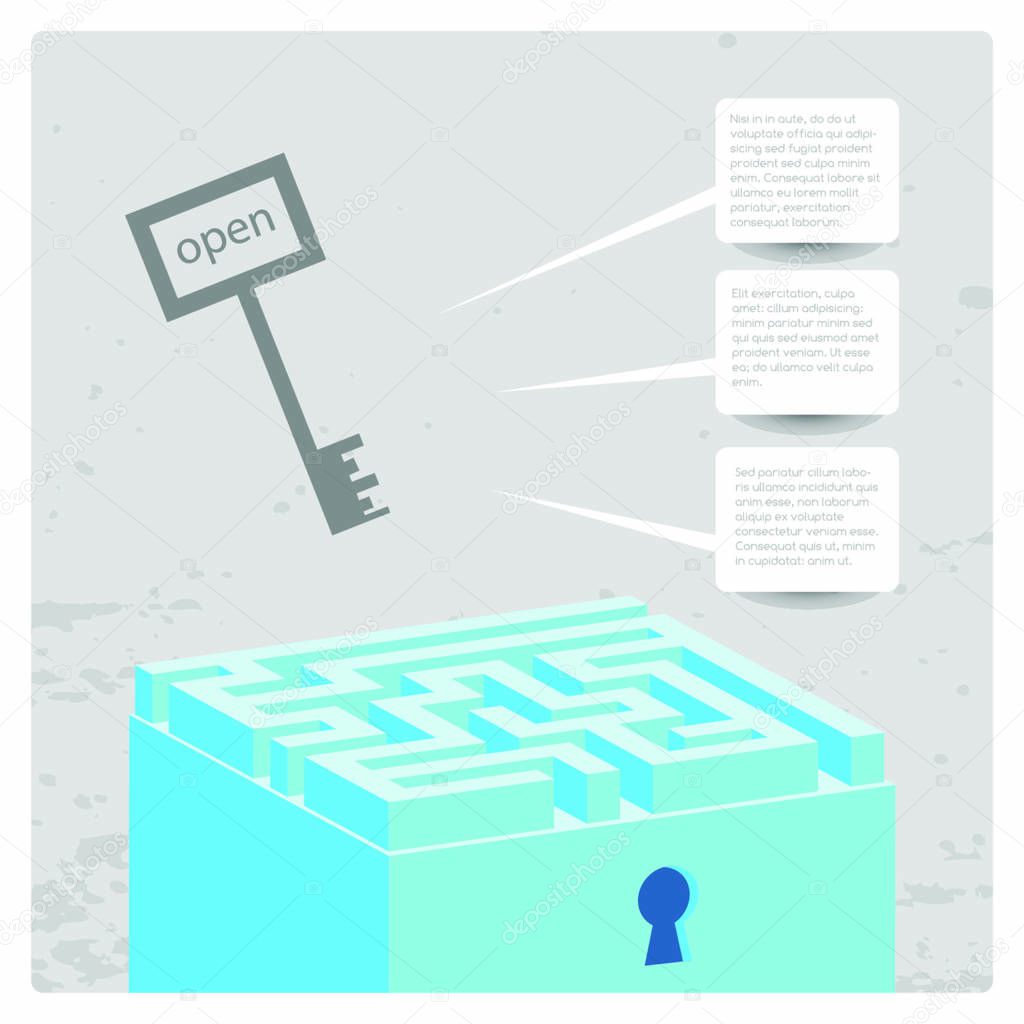 Laberinto de negocios, clave, concepto de laberinto, ilustración de ...