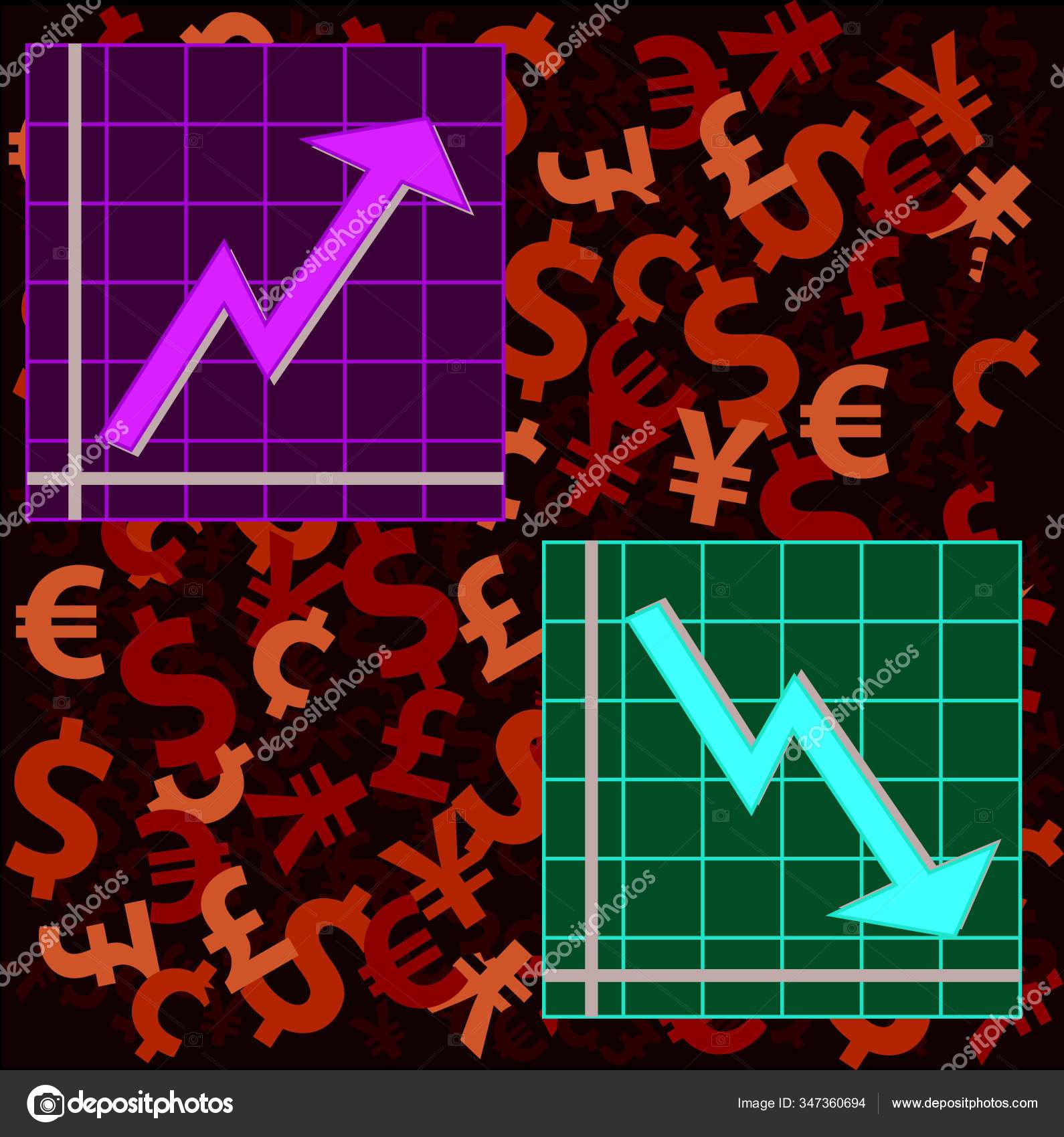 Vector Illustration Showing Two Graphs One Showing Upward Movement ...