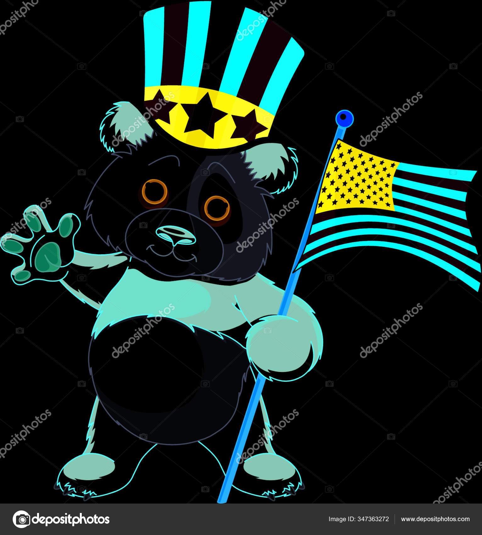 Bonito Panda Segurando Bandeira Americana Vetor de ©YAYImages 347363272