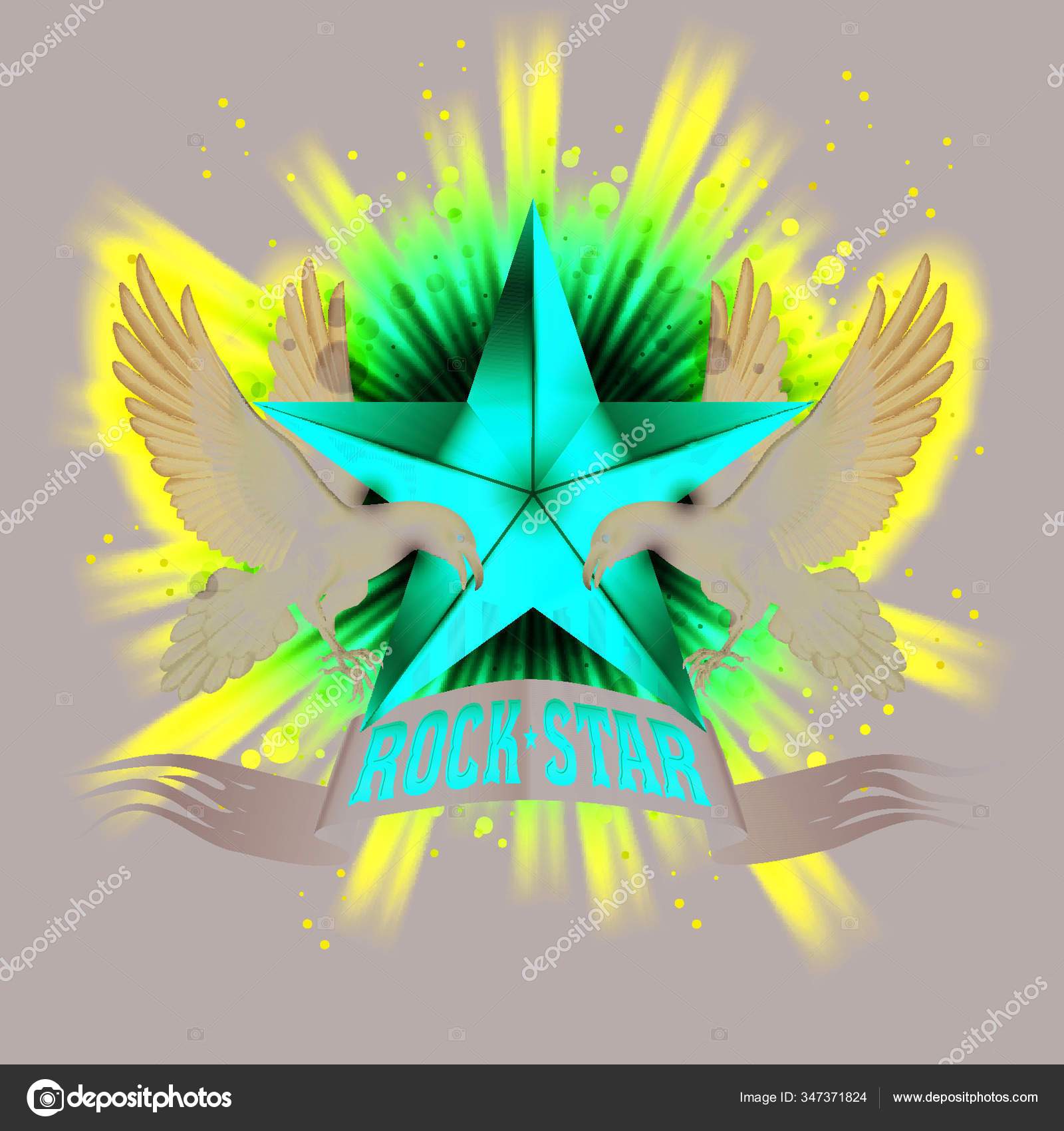 Red Rock Star Banner Two Ravens Shining Background Stock Vector Image ...