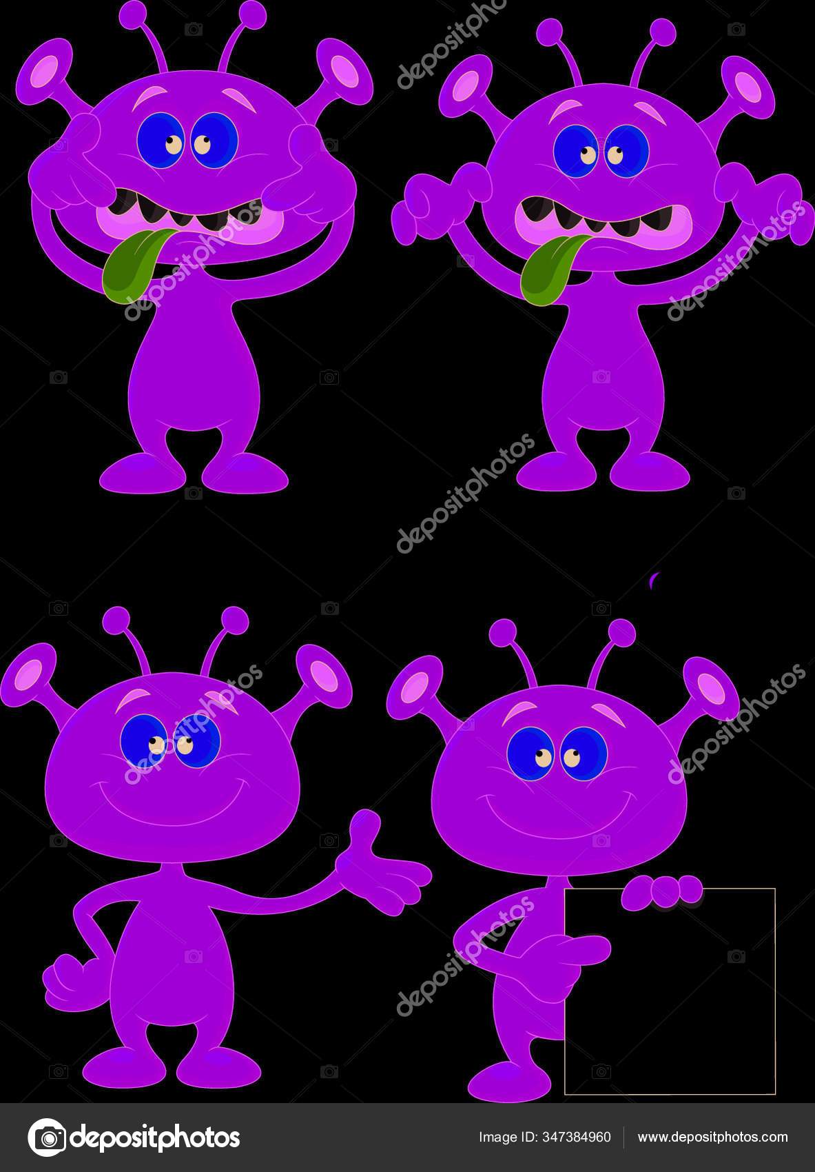 Vector Illustration Cute Green Alien Cartoon Collection Set Stock ...