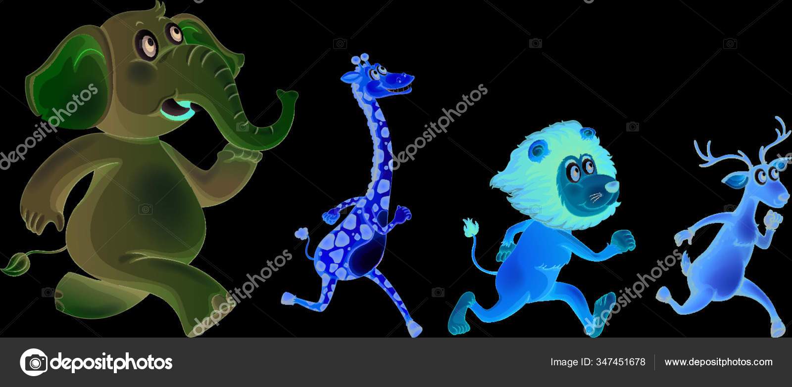 Illustration Four Wild Animals Running White Background Stock Vector ...
