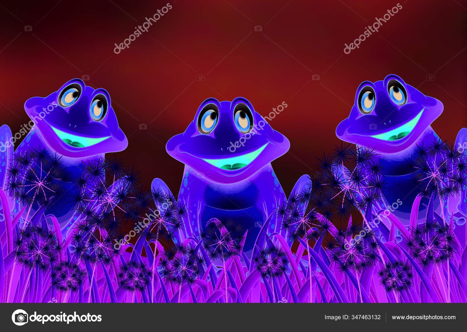 Illustration Three Frogs Garden Stock Vector by ©YAYImages 347463132