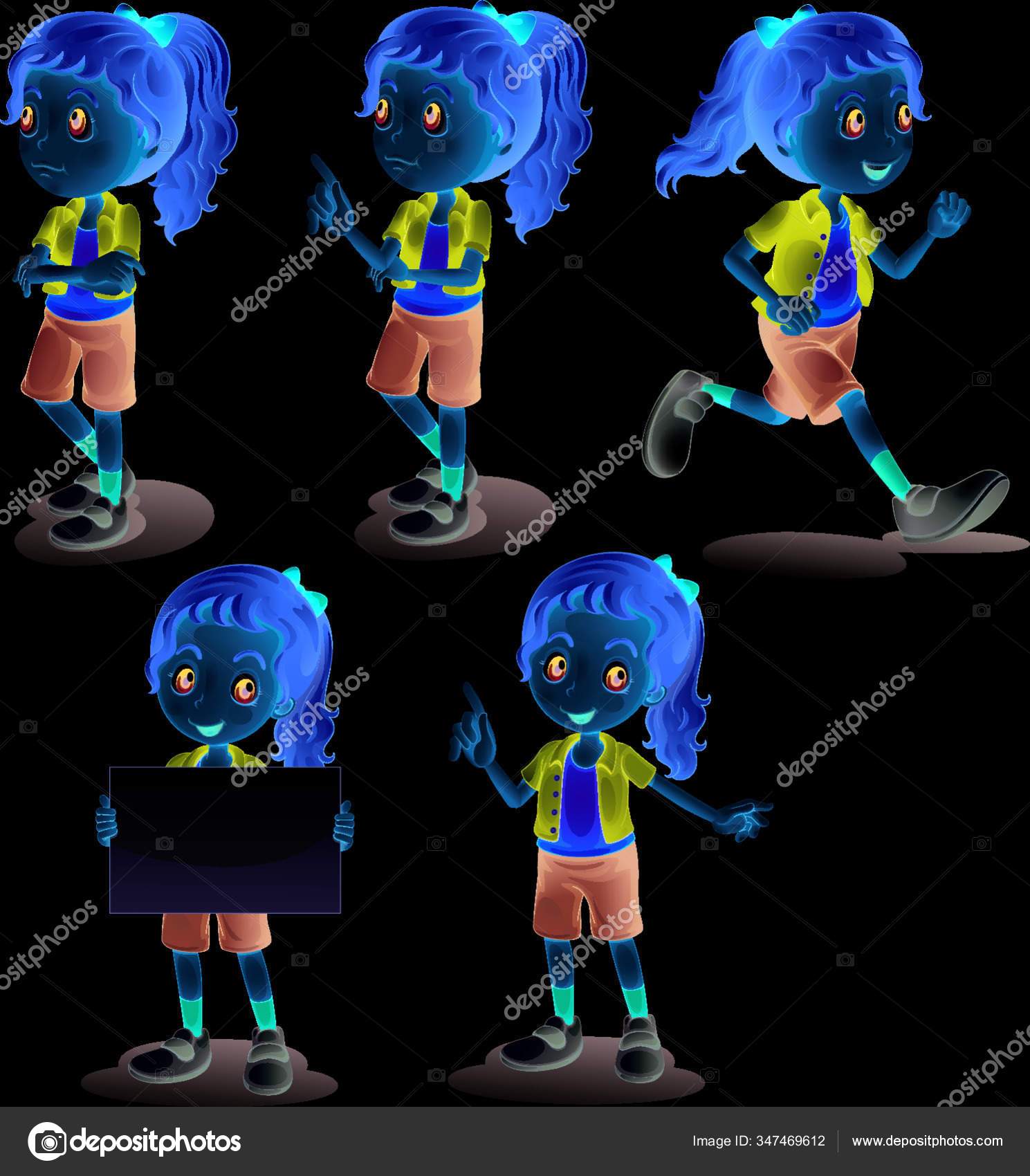 Illustration Girl Different Positions White Background Stock Vector ...