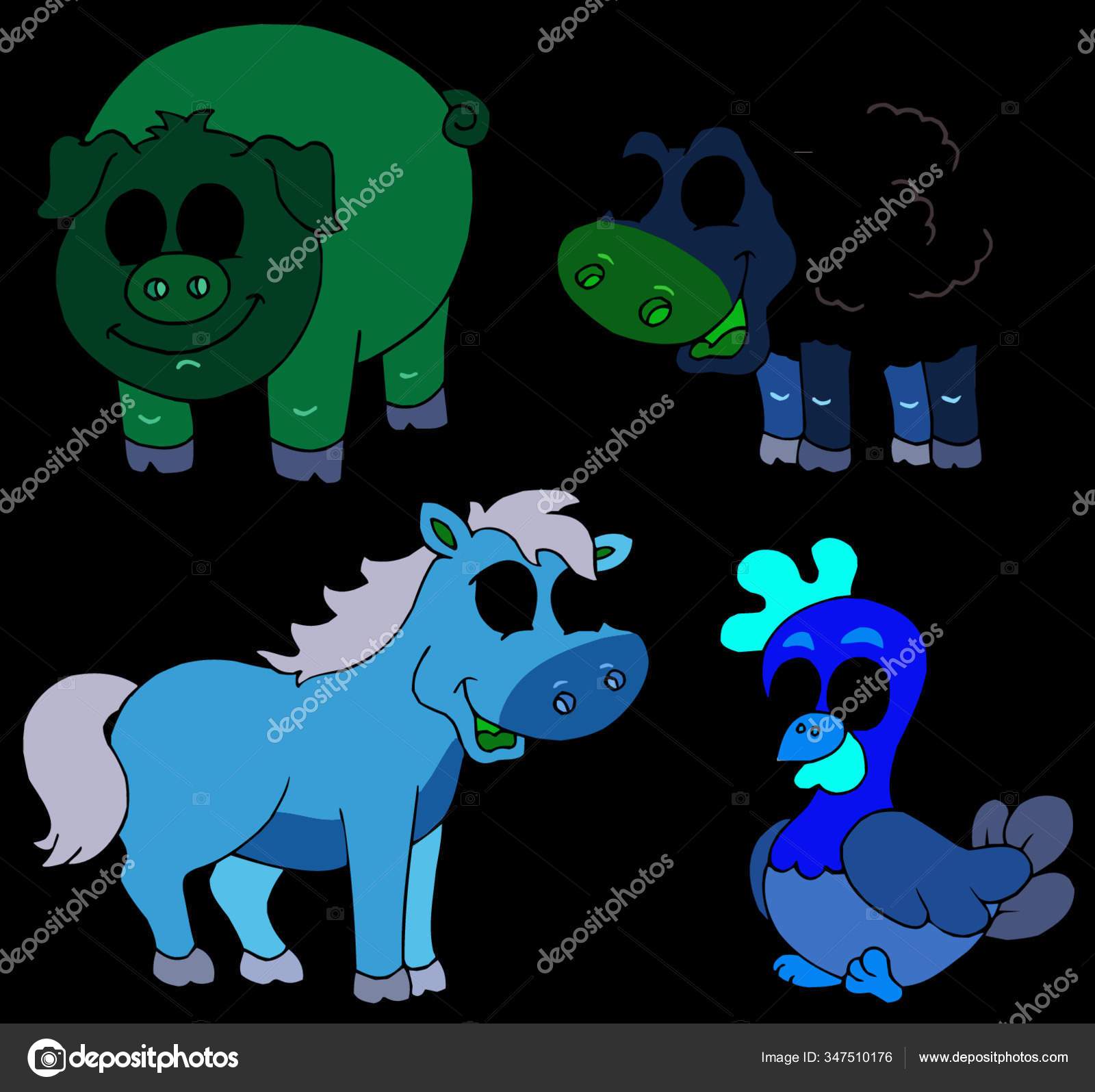 Cute Country Animals Collection Vector Illustration Stock Vector Image ...