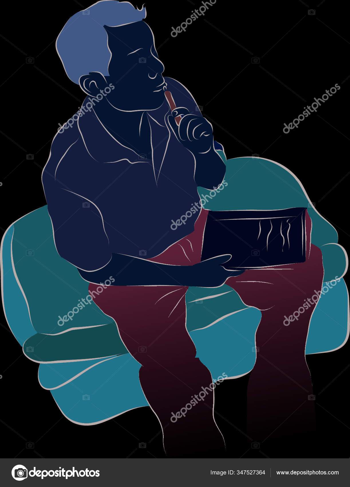 Image Man Thinking While Writing Line Drawing Stock Vector Image by ...