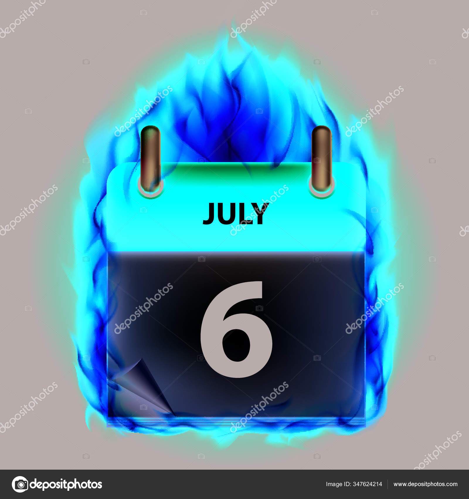 Sixth July Calendar Burning Icon Black Background Stock Vector Image by ...