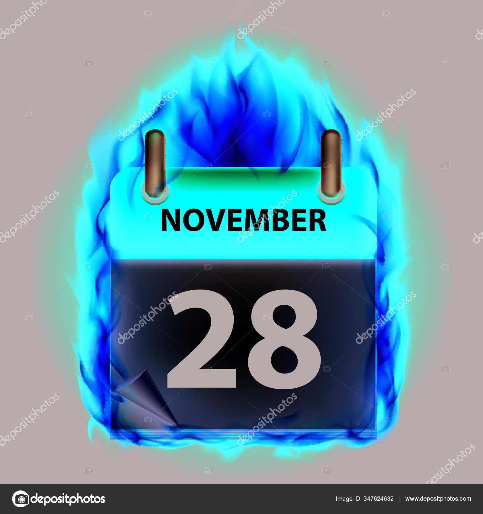 Twenty Eighth November Calendar Burning Icon Black Background Stock ...